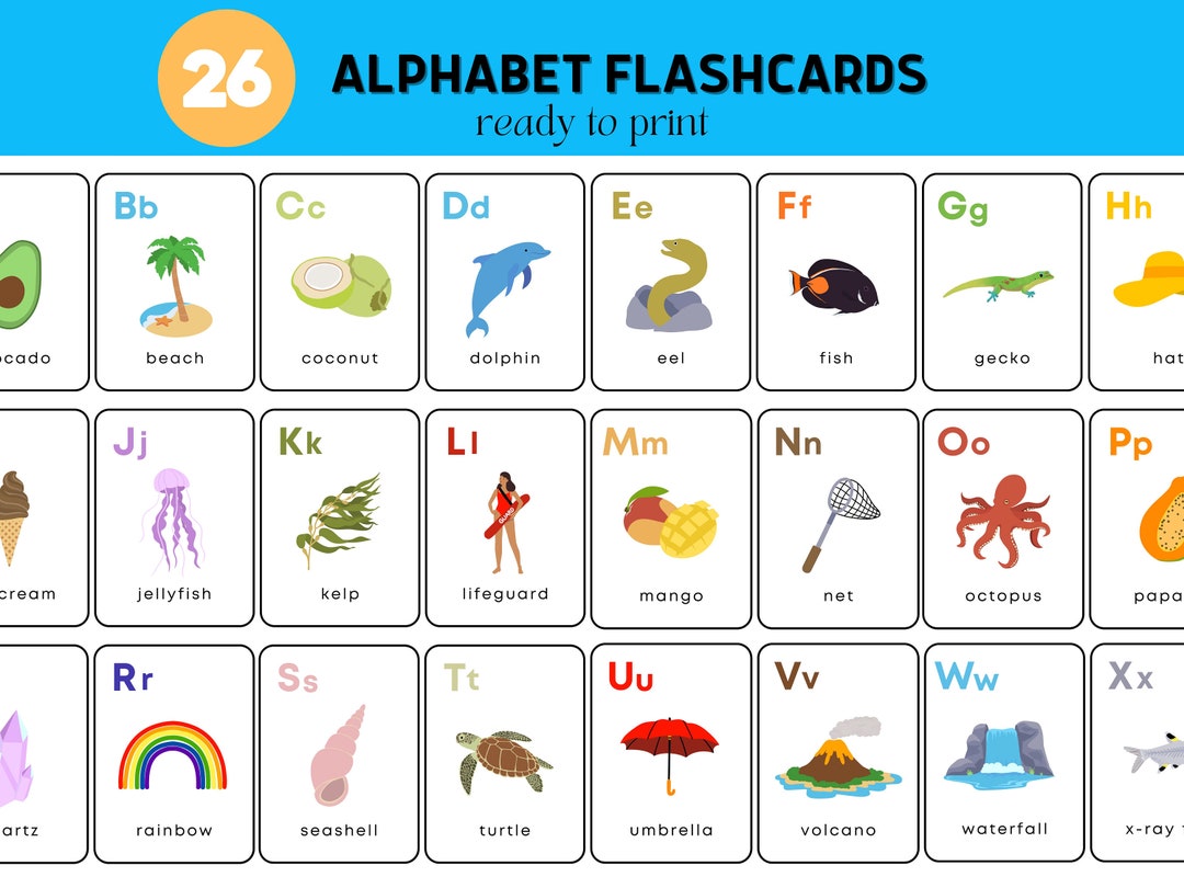 Tropical Hawaii Inspired Alphabet Flashcards, Printable Flash Cards ...