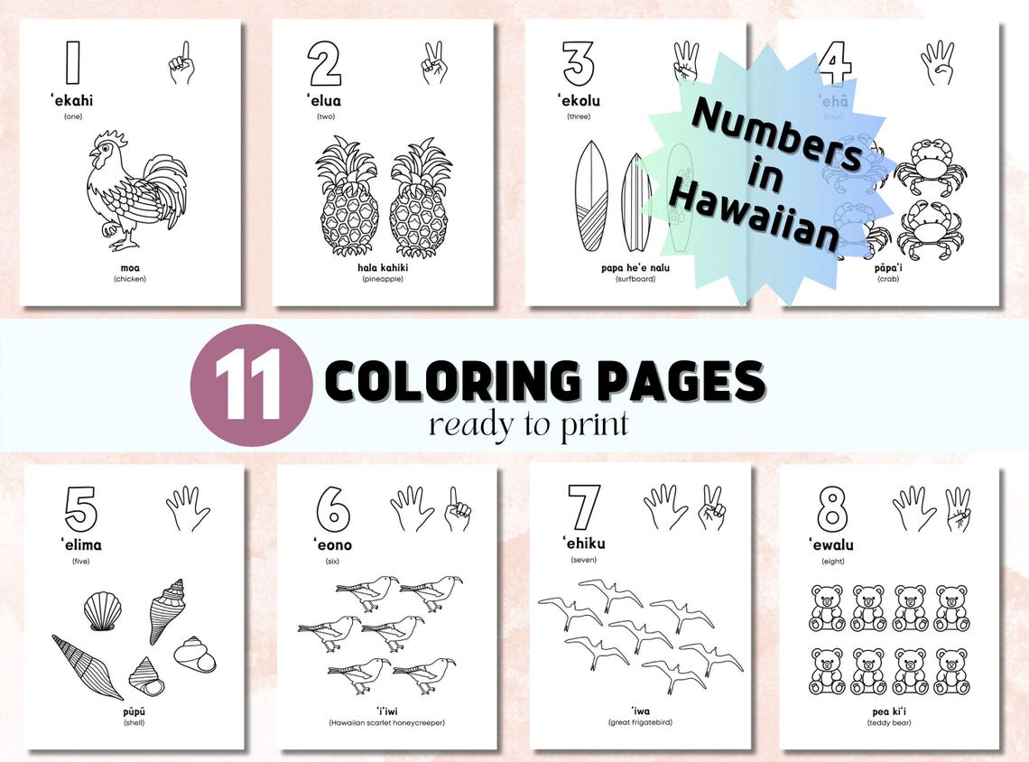 Hawaiian Numbers Coloring Pages, Nā Hua Helu, Digital Download ...
