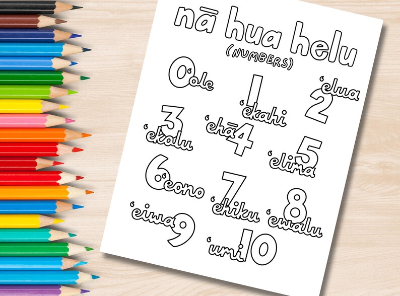 Hawaiian Numbers Coloring Pages, Nā Hua Helu, Digital Download ...