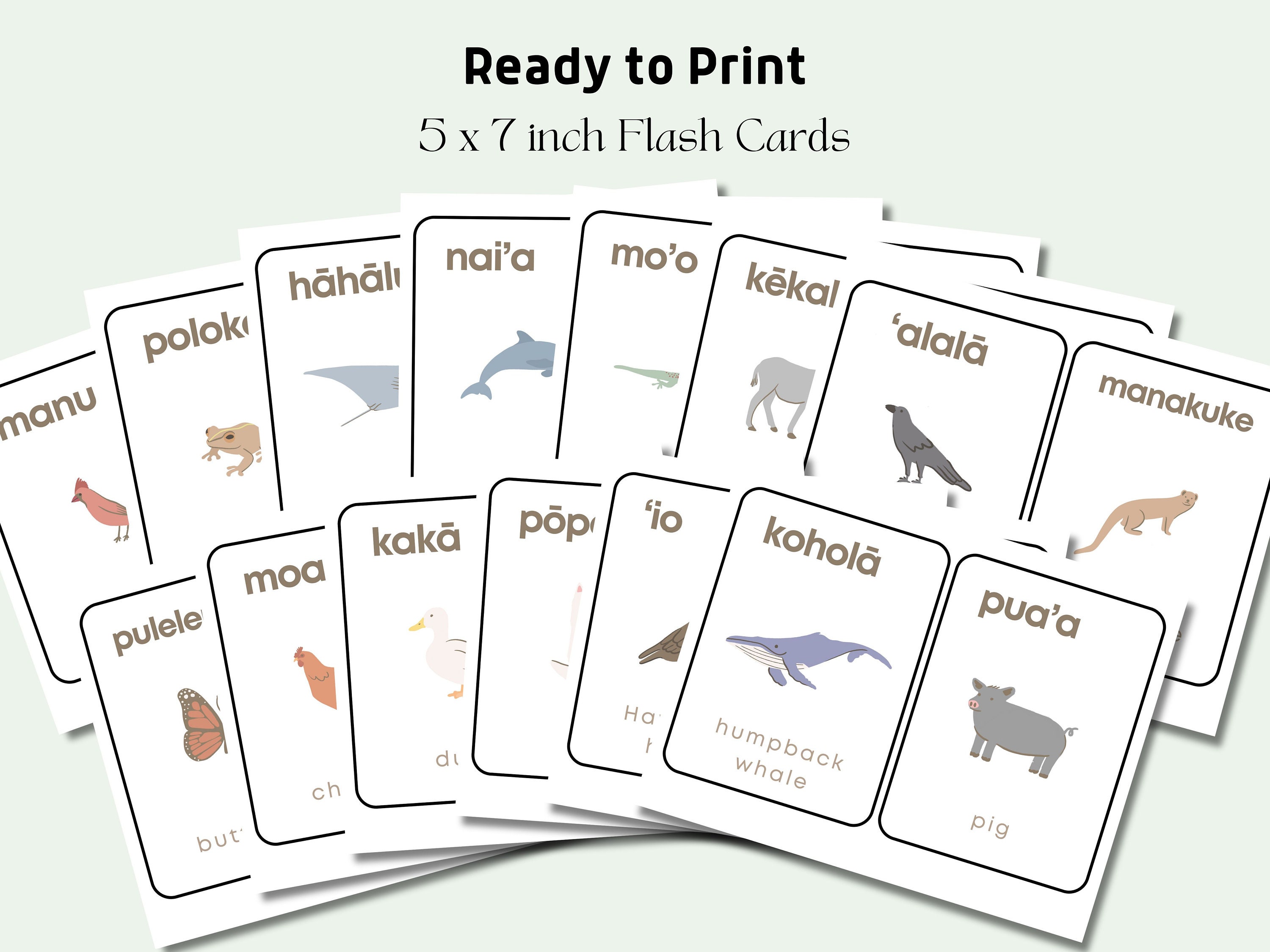 Animals in Hawaii, 'ōlelo Hawai'i, Holoholona Flashcards, Digital ...