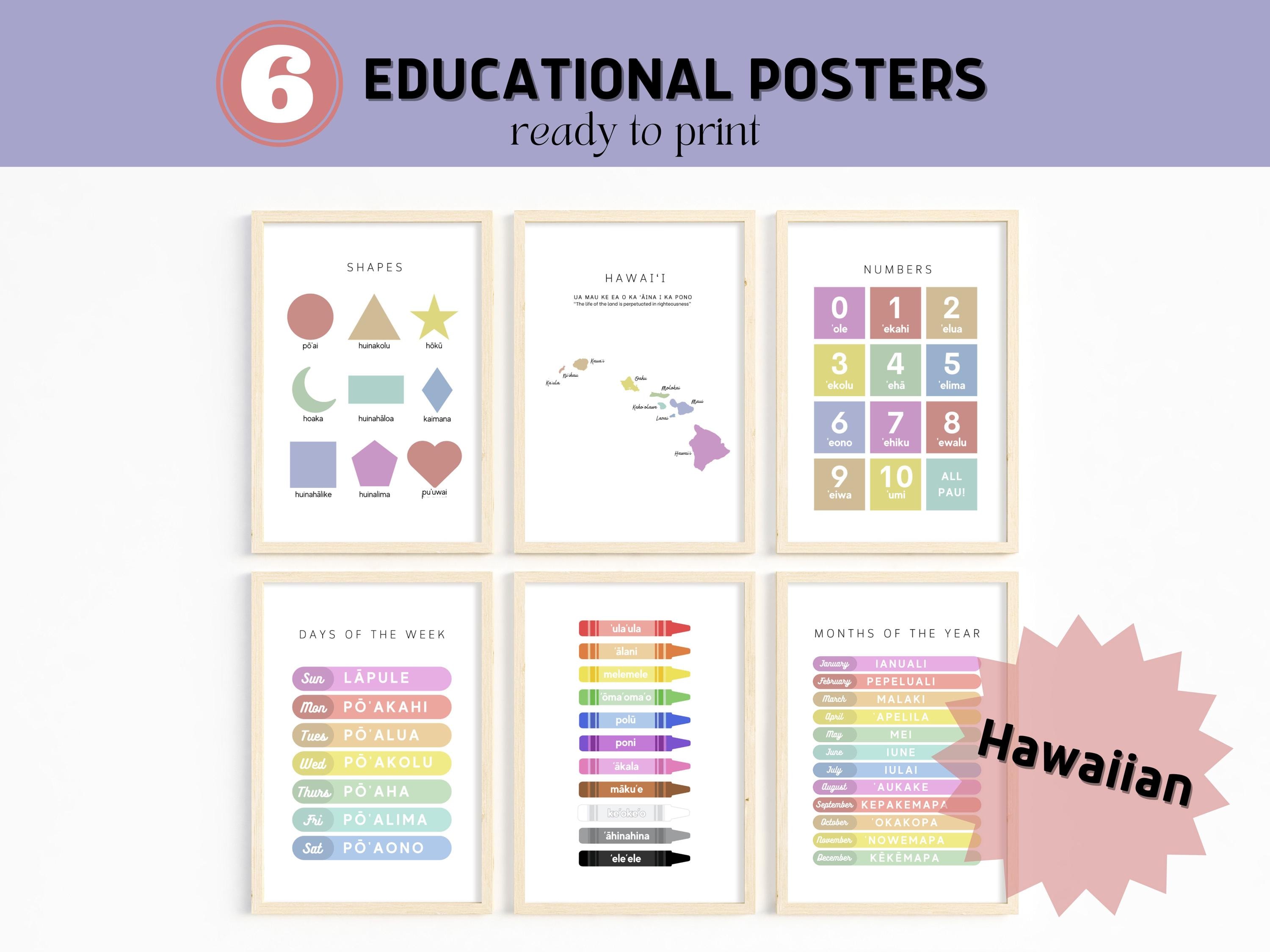 Hawaiian Educational Posters, 6 Homeschool Prints, Hawaiian Language ...