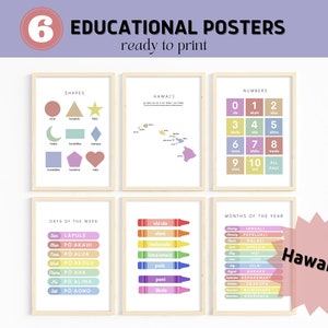 Hawaiian Educational Posters, 6 Homeschool Prints, Hawaiian Language ...