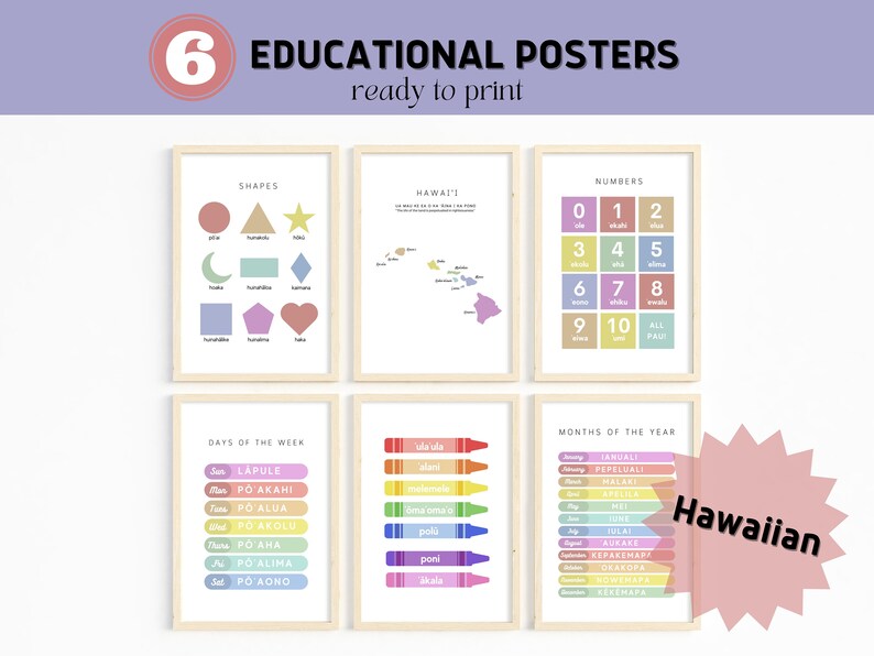 Hawaiian Educational Posters, 6 Homeschool Prints, Hawaiian Language ...
