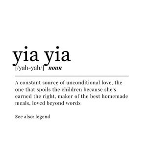 Yia Yia Definition, Mother's Day, Gifts for Yia Yia, Wall Art, Mother's ...