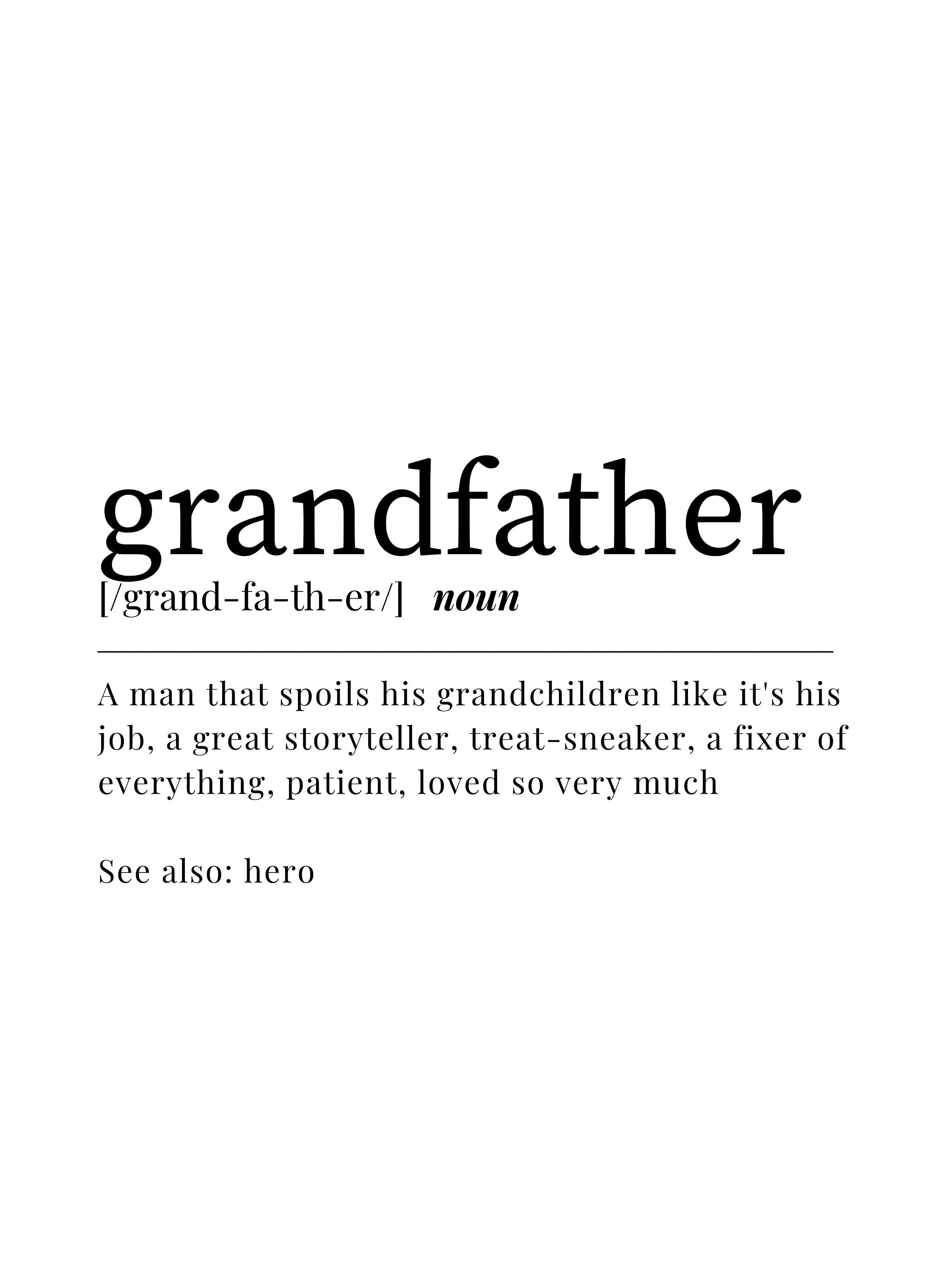 Grandfather Definition, Digital Download Print, Gifts for Grandpa ...