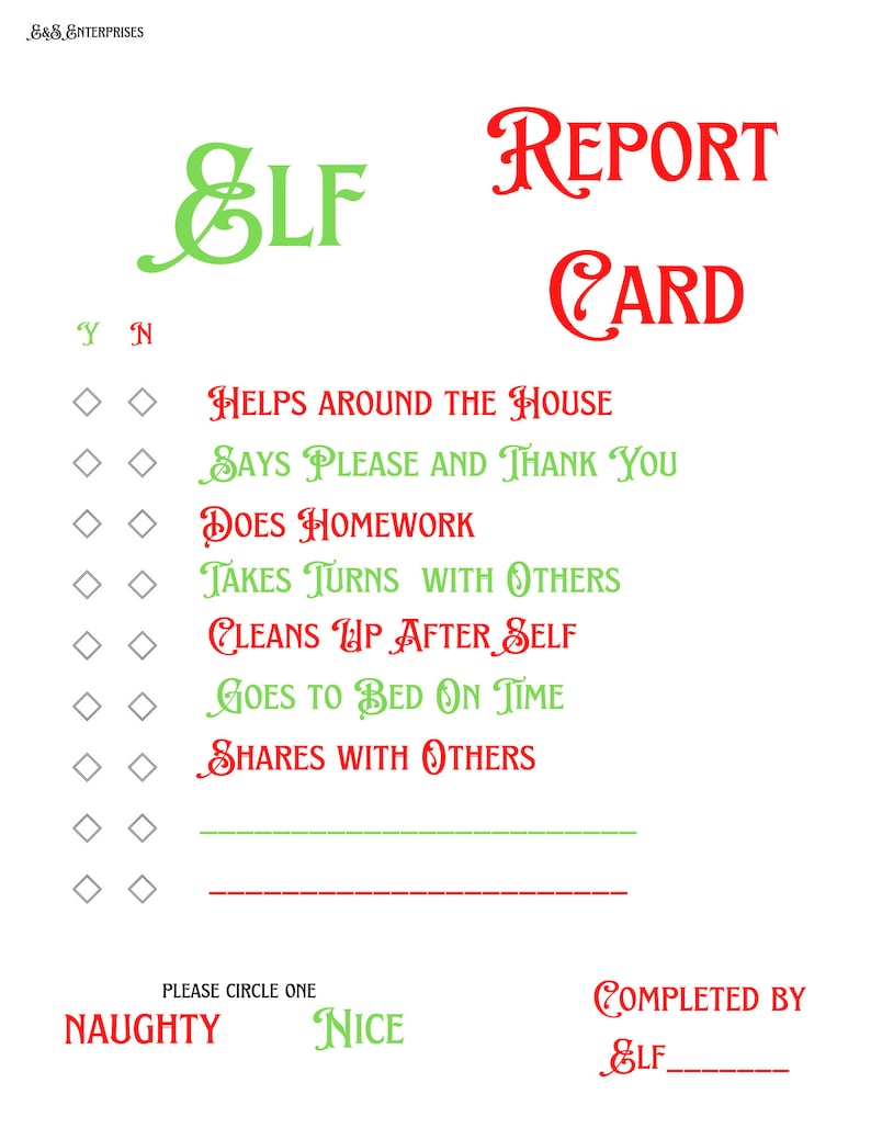 Elf Report Card - Etsy