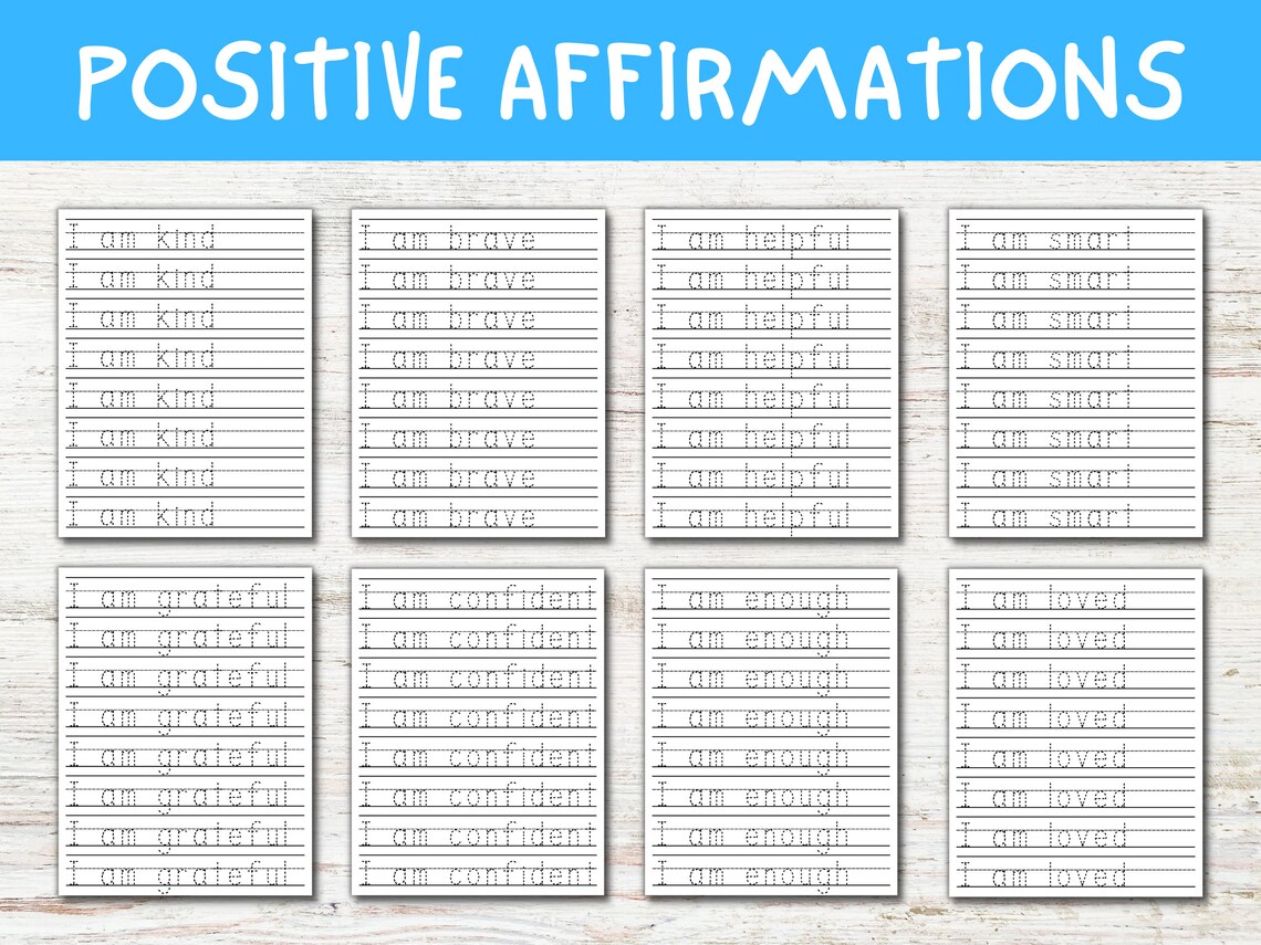 Positive Affirmations for Kids, Kids Tracing Sheet, Handwriting ...