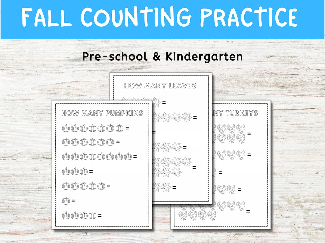 Fall Counting Worksheet for Preschool and Kindergarten, Learning to ...