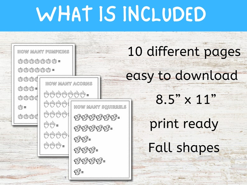 Fall Counting Worksheet for Preschool and Kindergarten, Learning to ...