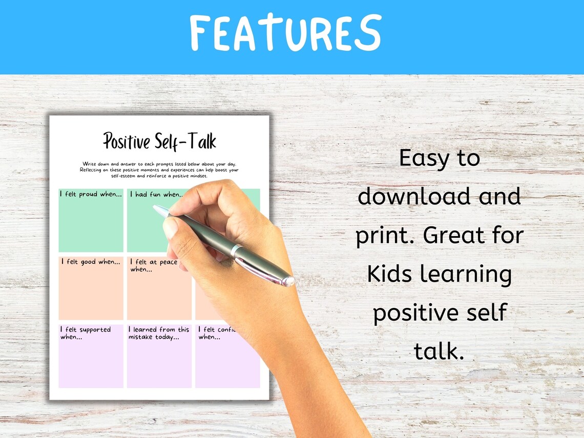 Positive Self Talk Worksheet for All Ages, Self Help Journal Page ...