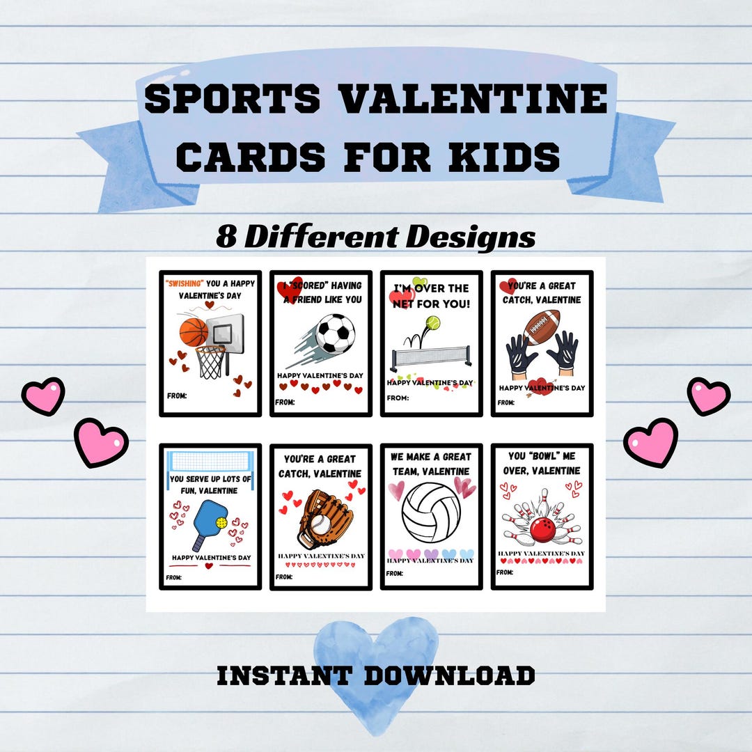 Printable Sports Valentine Cards for Kids - Etsy