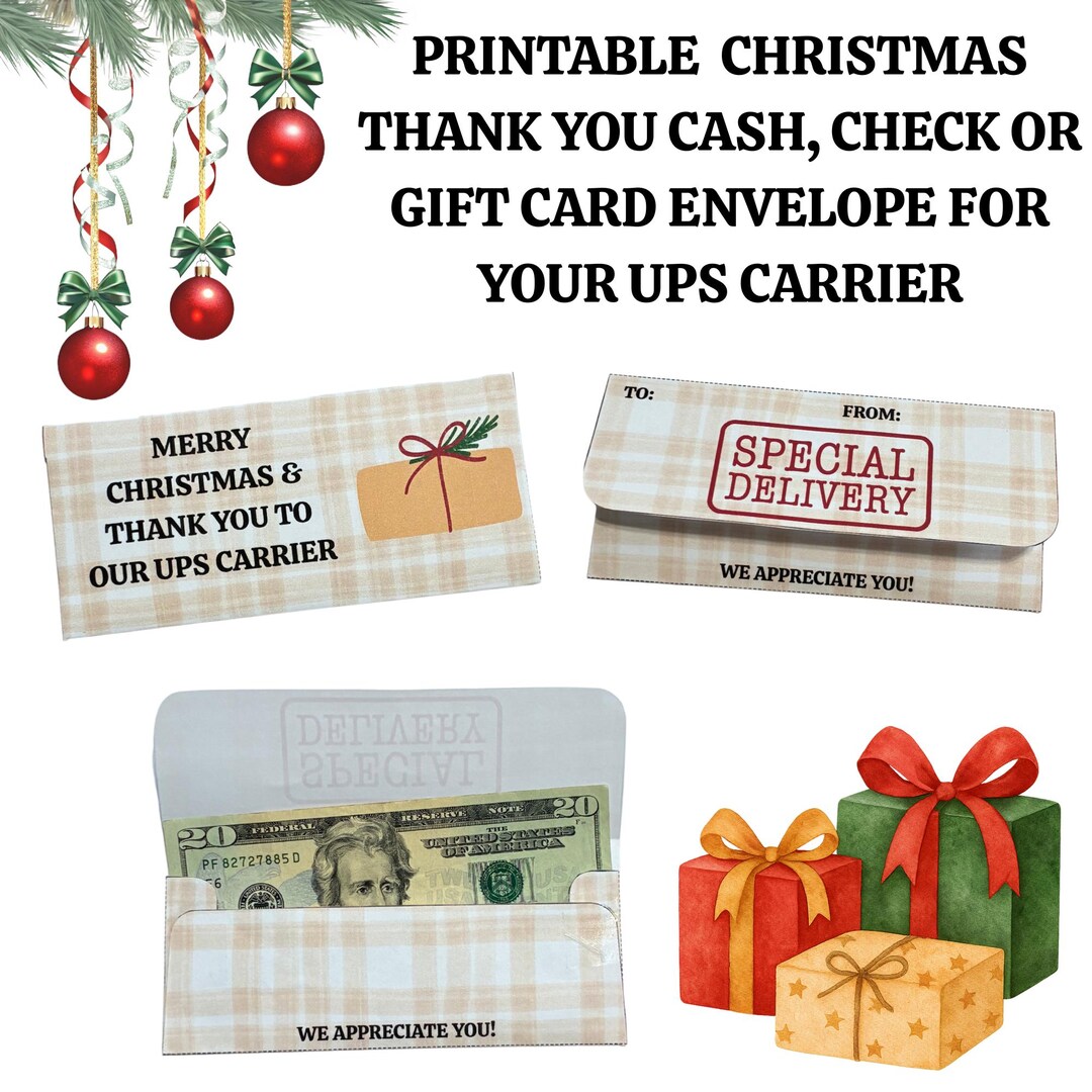Printable Christmas Thank You Cash, Check or Gift Card Envelope for ...