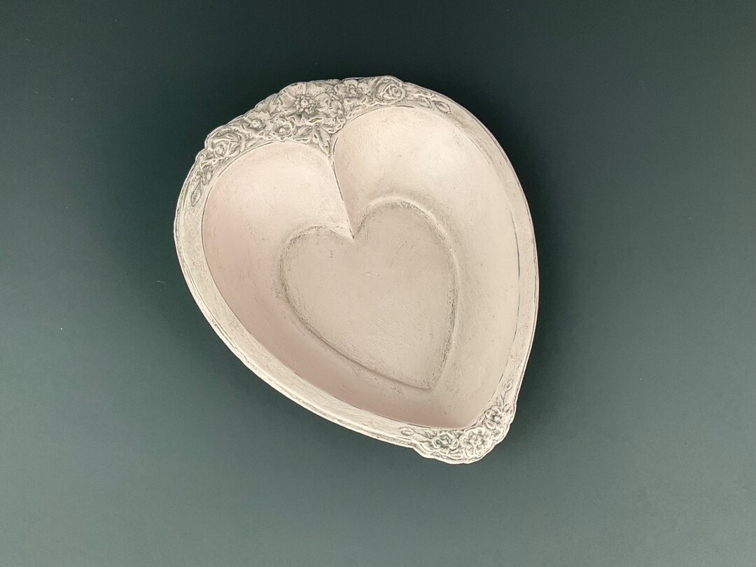 Pale Pink Heart Ring Dish: Upcycled Vintage Silver Trinket Dish - Etsy