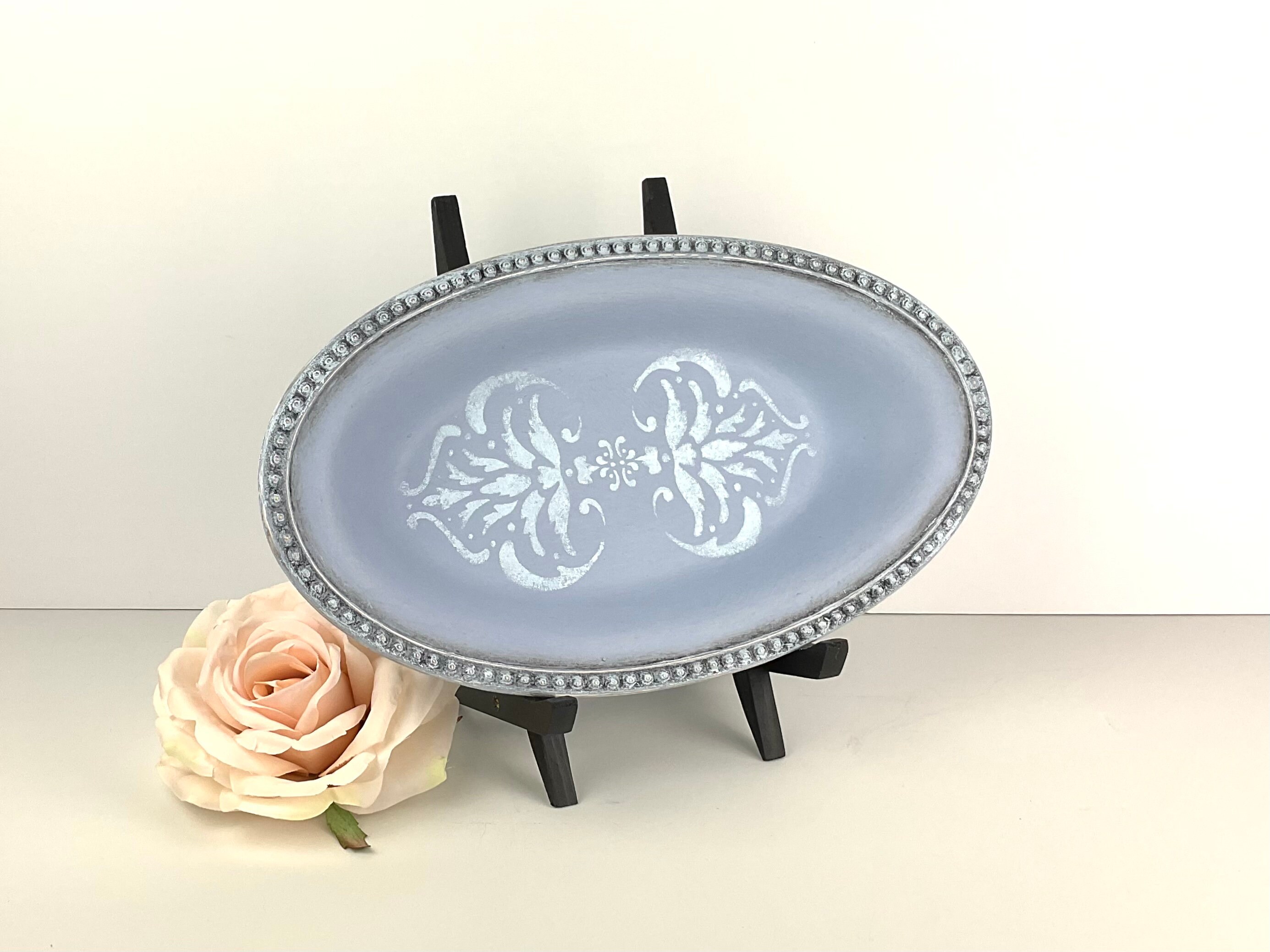 Light Blue Painted Sliver Plate Tray, Upcycled Silver Tray, Chalk ...