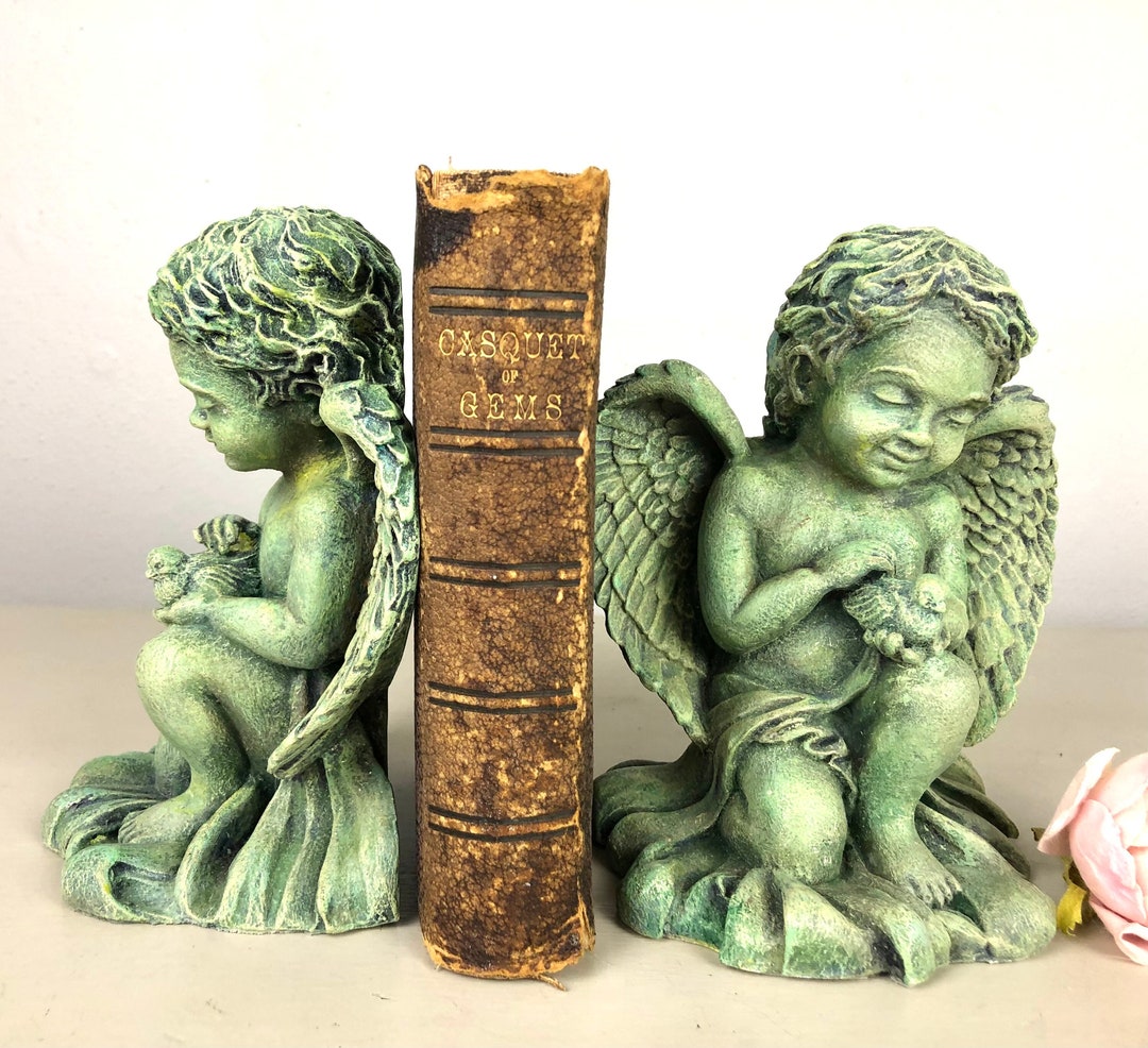 Angel Bookends, Upcycled Vintage Bookends, Heavy Resin Bookends, Hand ...
