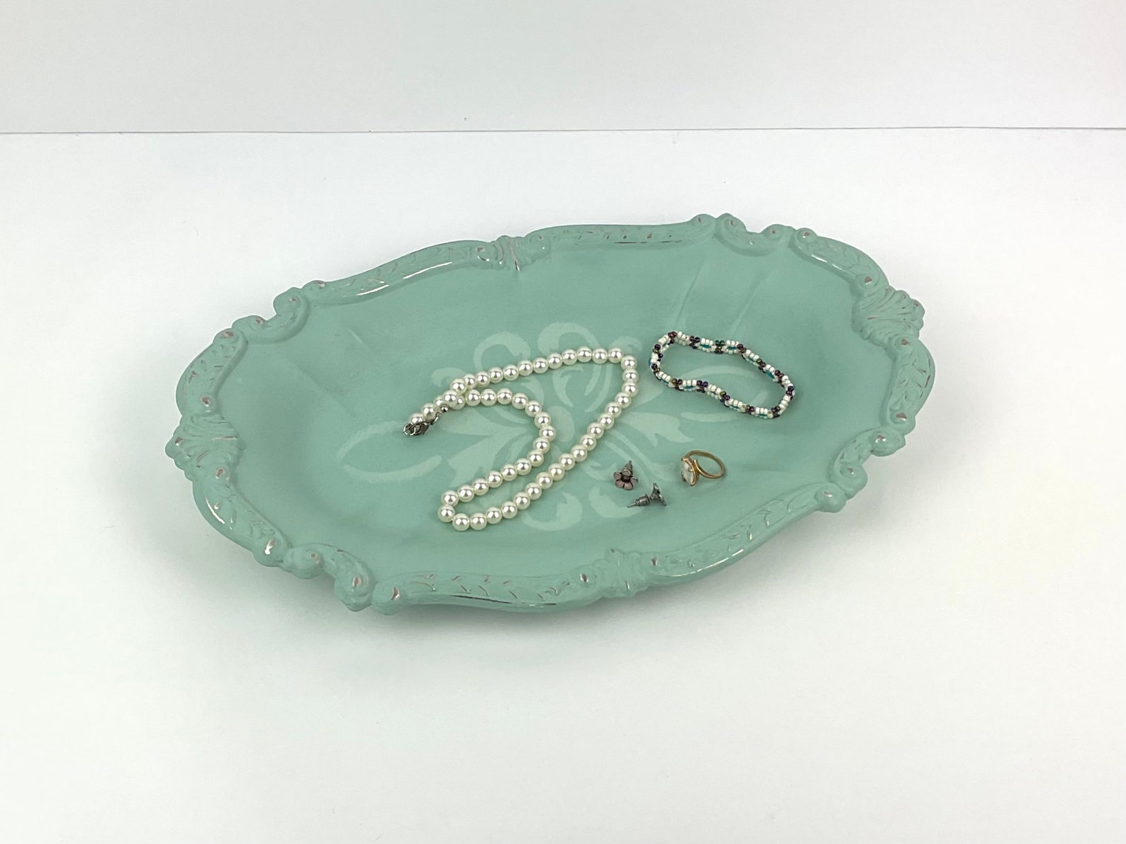 Aqua Chalk Painted Silver Plate Tray: Upcycled Vintage Trinket Dish - Etsy