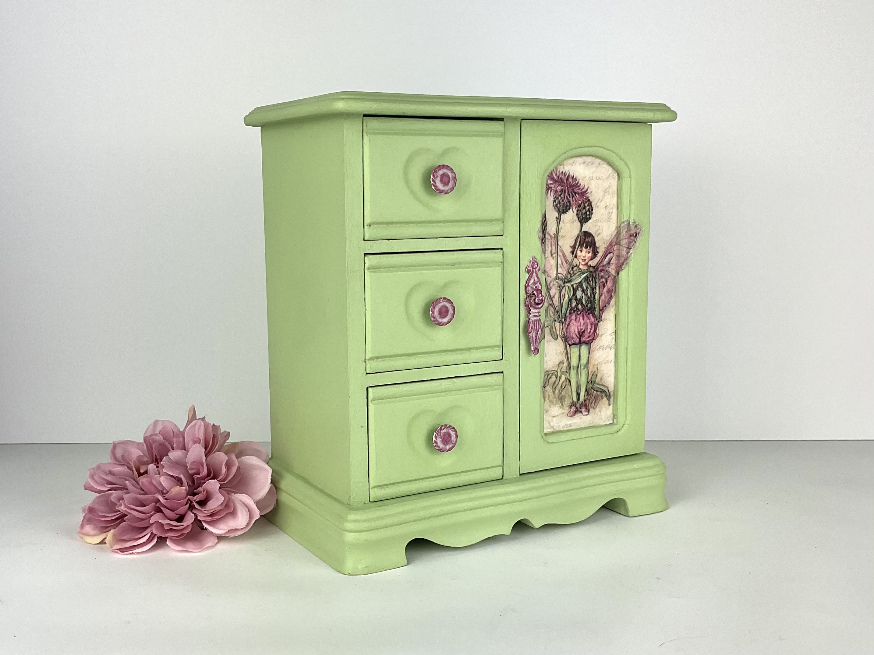 Girls Upcycled Vintage Jewelry Box, Hand Painted Wood Jewelry Box ...