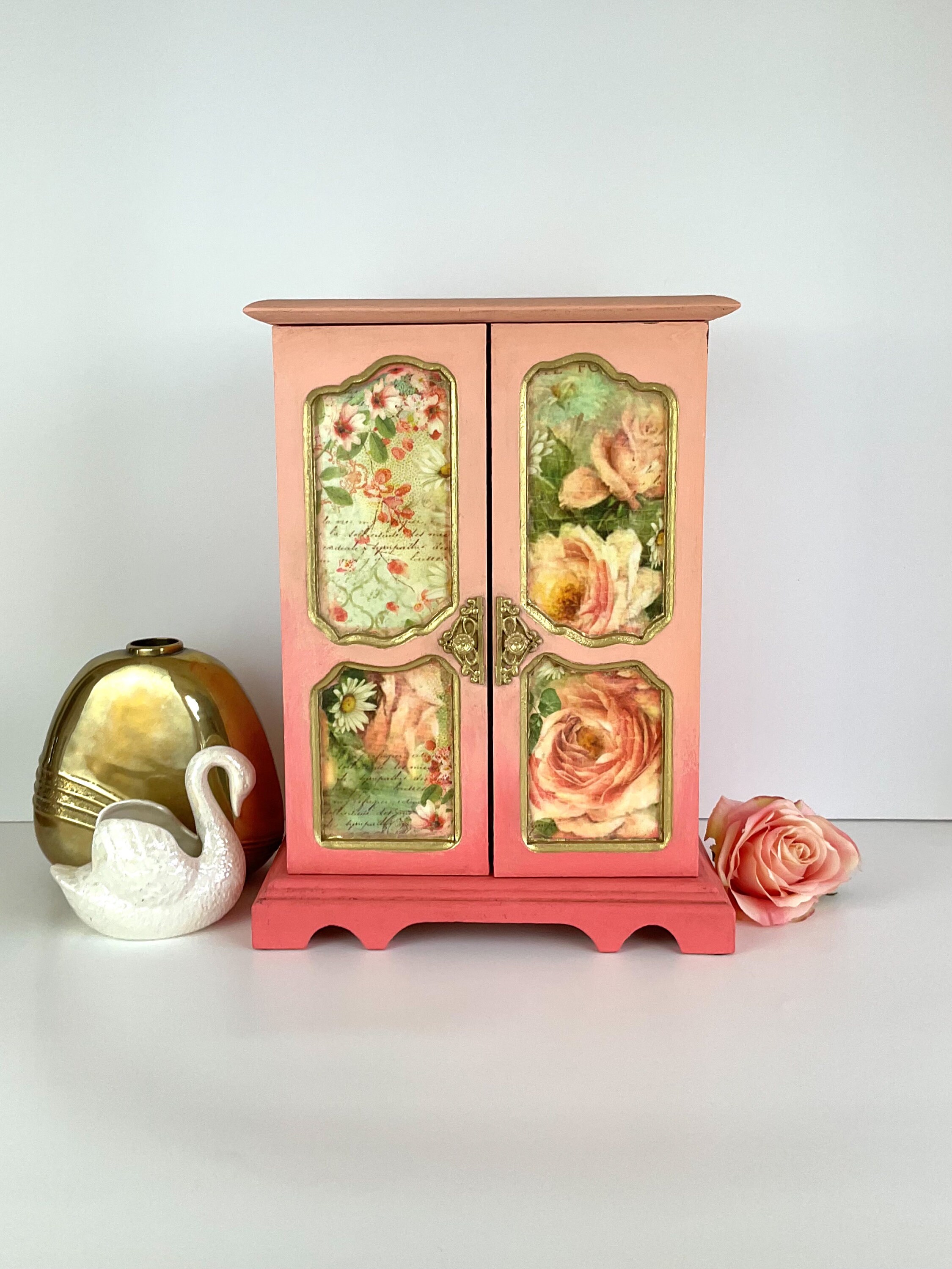 Large Peach-colored Jewelry Box Floral Jewelry Box Ombré - Etsy