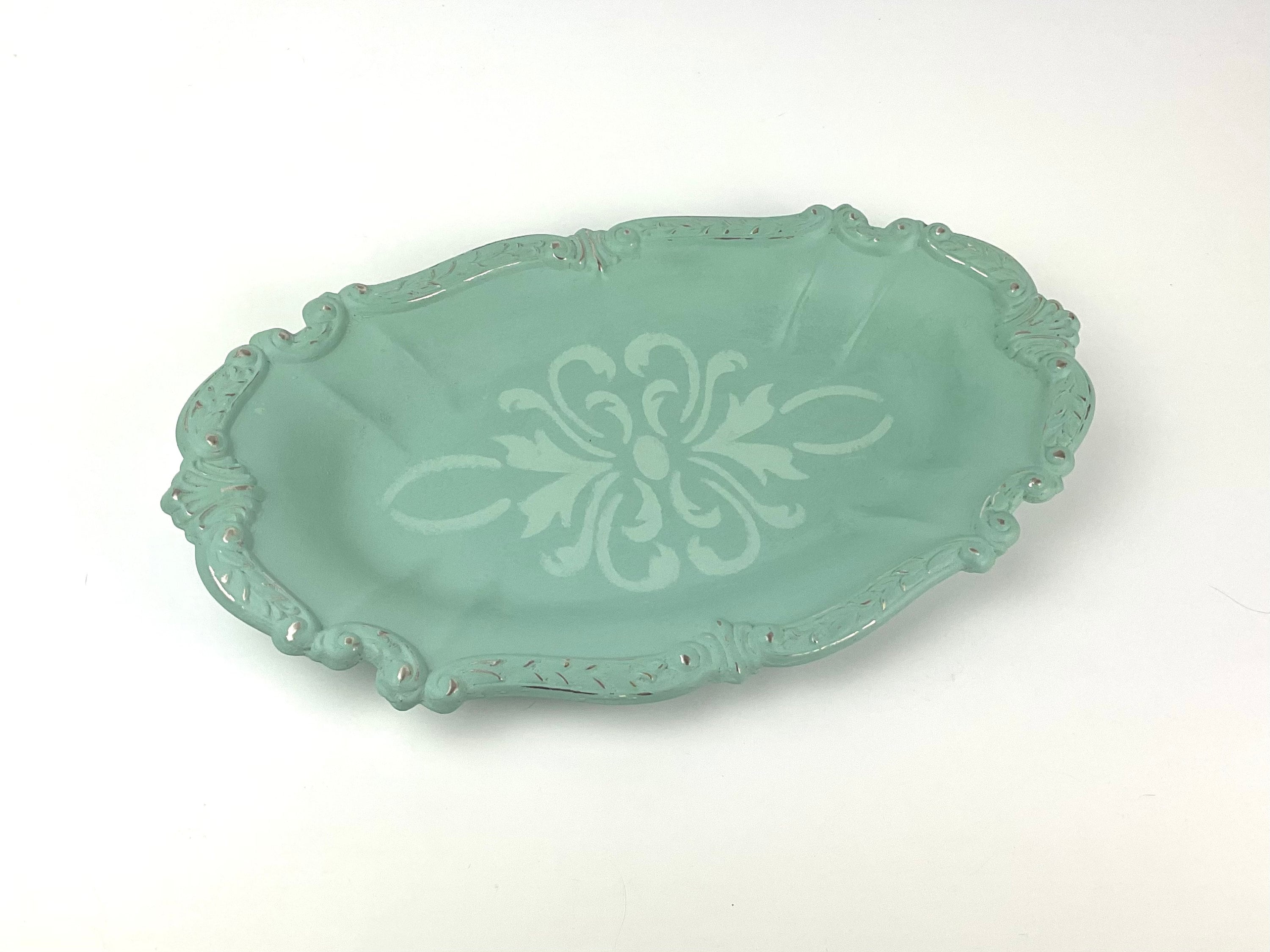 Aqua Chalk Painted Silver Plate Tray: Upcycled Vintage Trinket Dish - Etsy