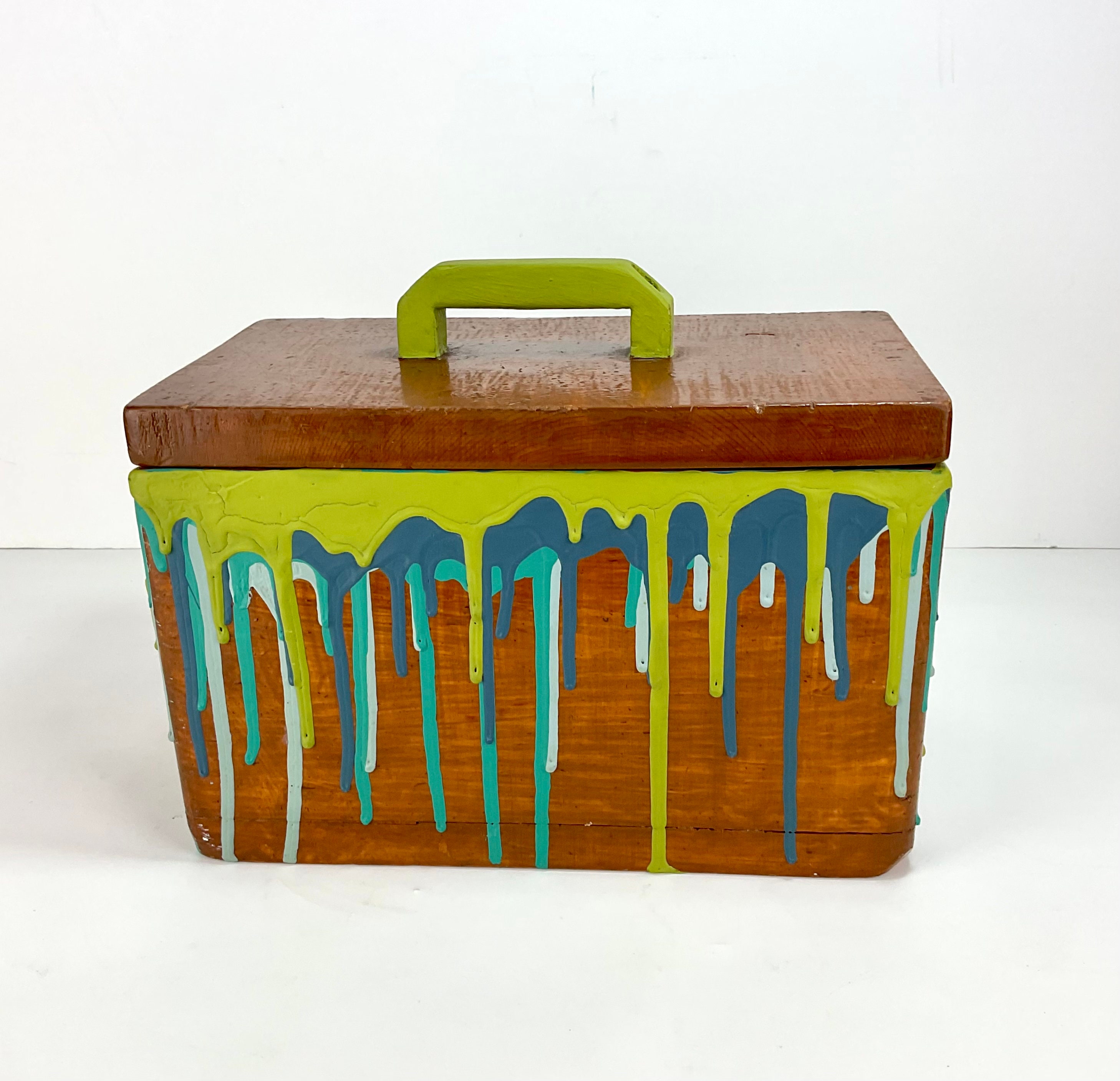 Drippy Paint Box, Colorful Keepsake Box, Rustic Wood Trinket Container ...