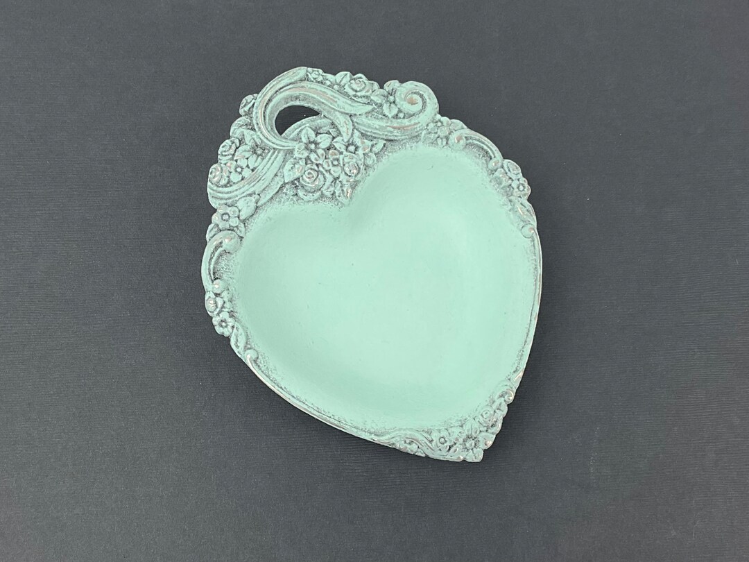 Aqua Heart Ring Dish: Upcycled Vintage Silver Trinket Dish - Etsy