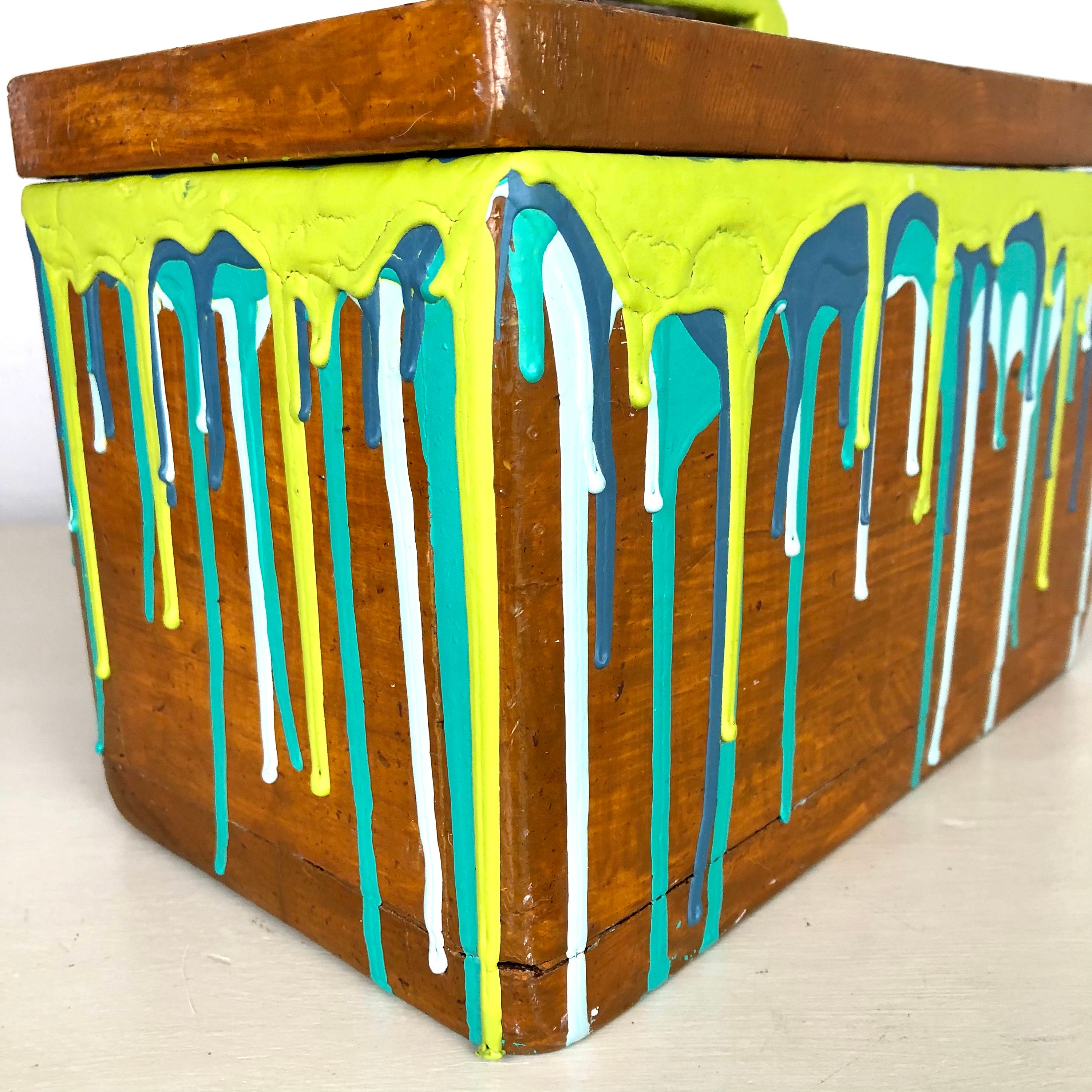 Drippy Paint Box, Colorful Keepsake Box, Rustic Wood Trinket Container ...