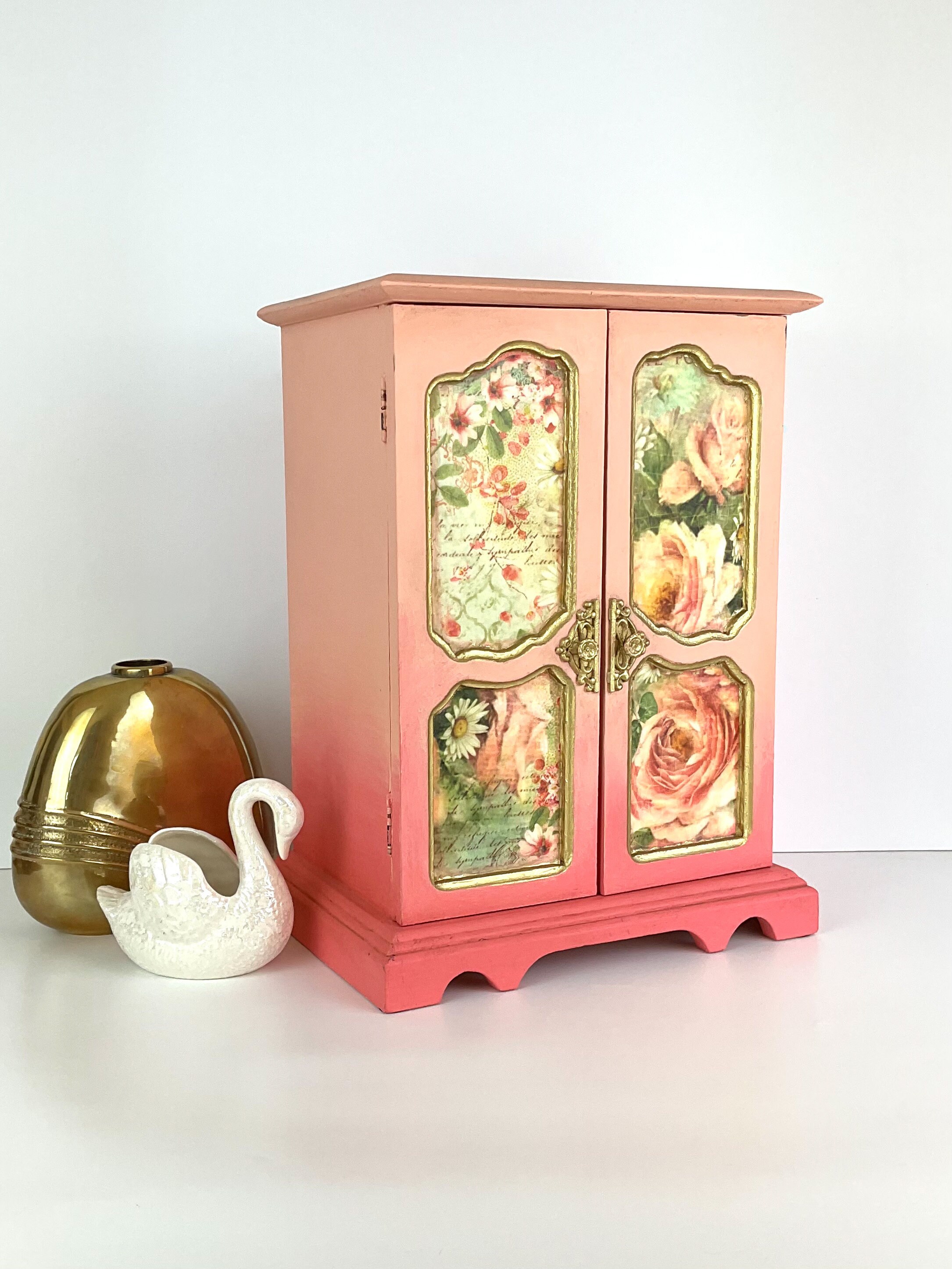 Large Peach-colored Jewelry Box Floral Jewelry Box Ombré - Etsy