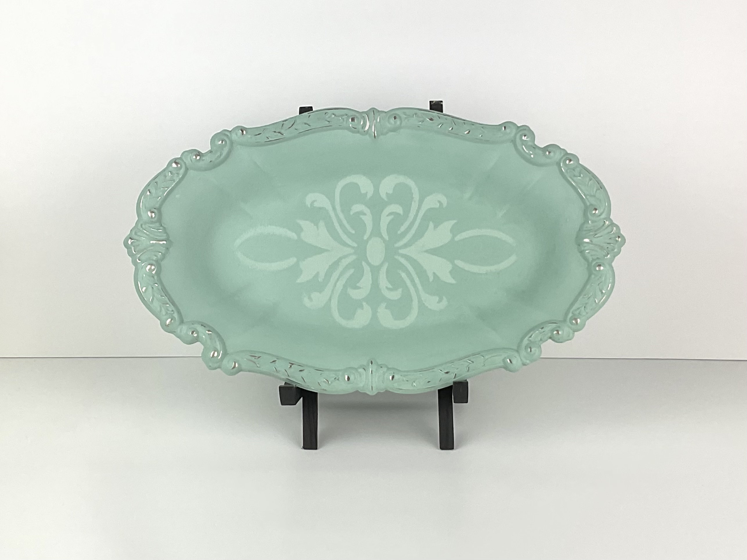 Aqua Chalk Painted Silver Plate Tray: Upcycled Vintage Trinket Dish - Etsy