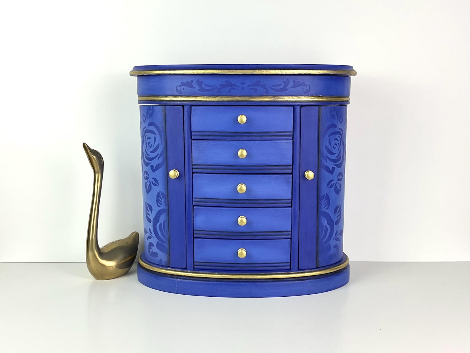 Blue Jewelry Box, Roses Jewelry Armoire, Hand Painted Jewelry Storage ...