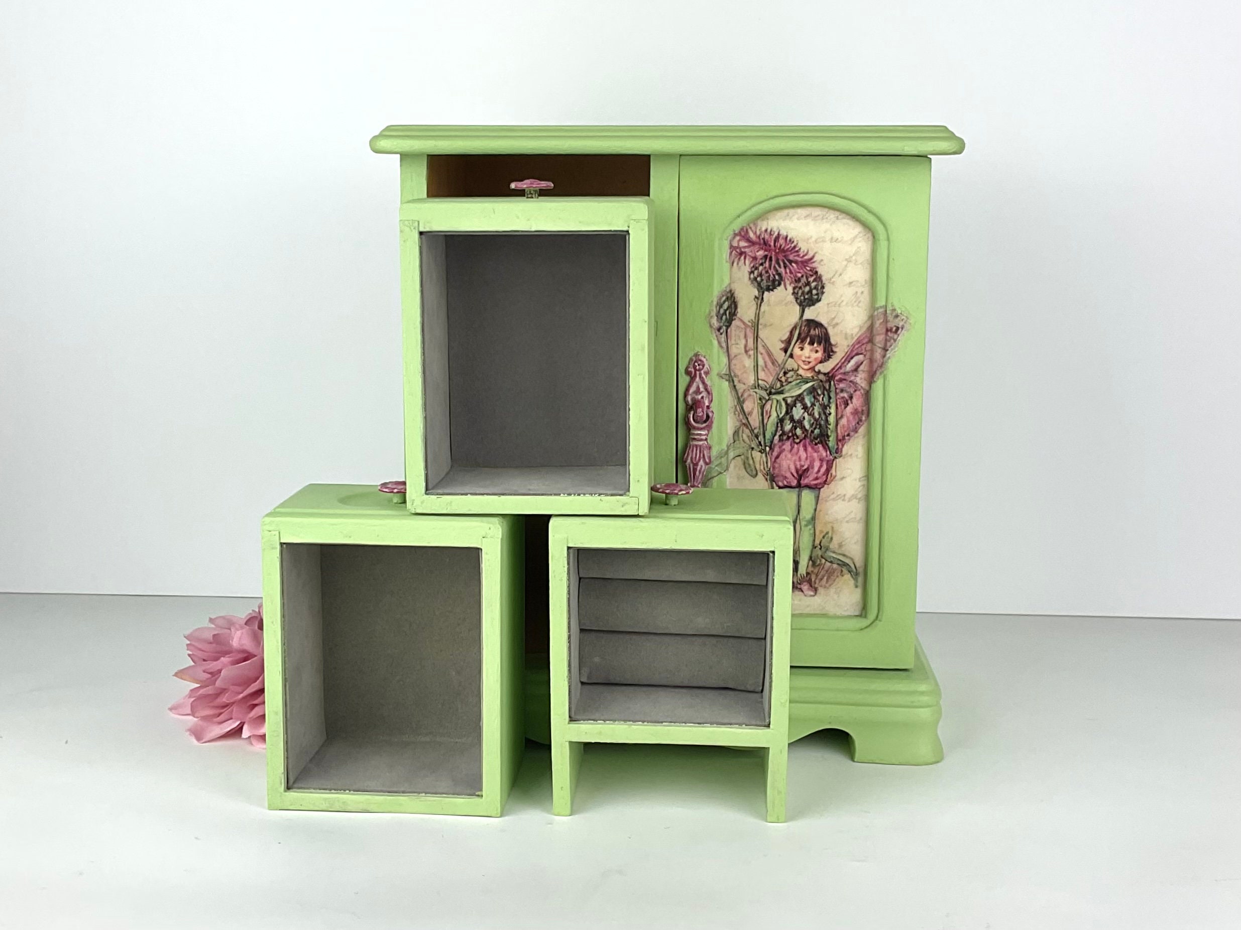 Girls Upcycled Vintage Jewelry Box, Hand Painted Wood Jewelry Box ...