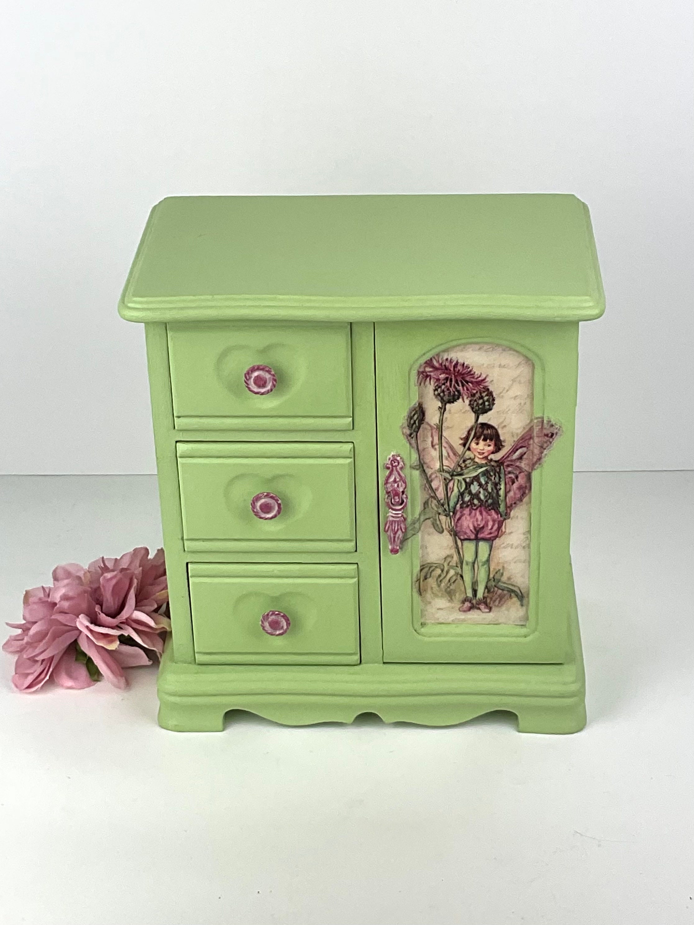 Girls Upcycled Vintage Jewelry Box, Hand Painted Wood Jewelry Box ...