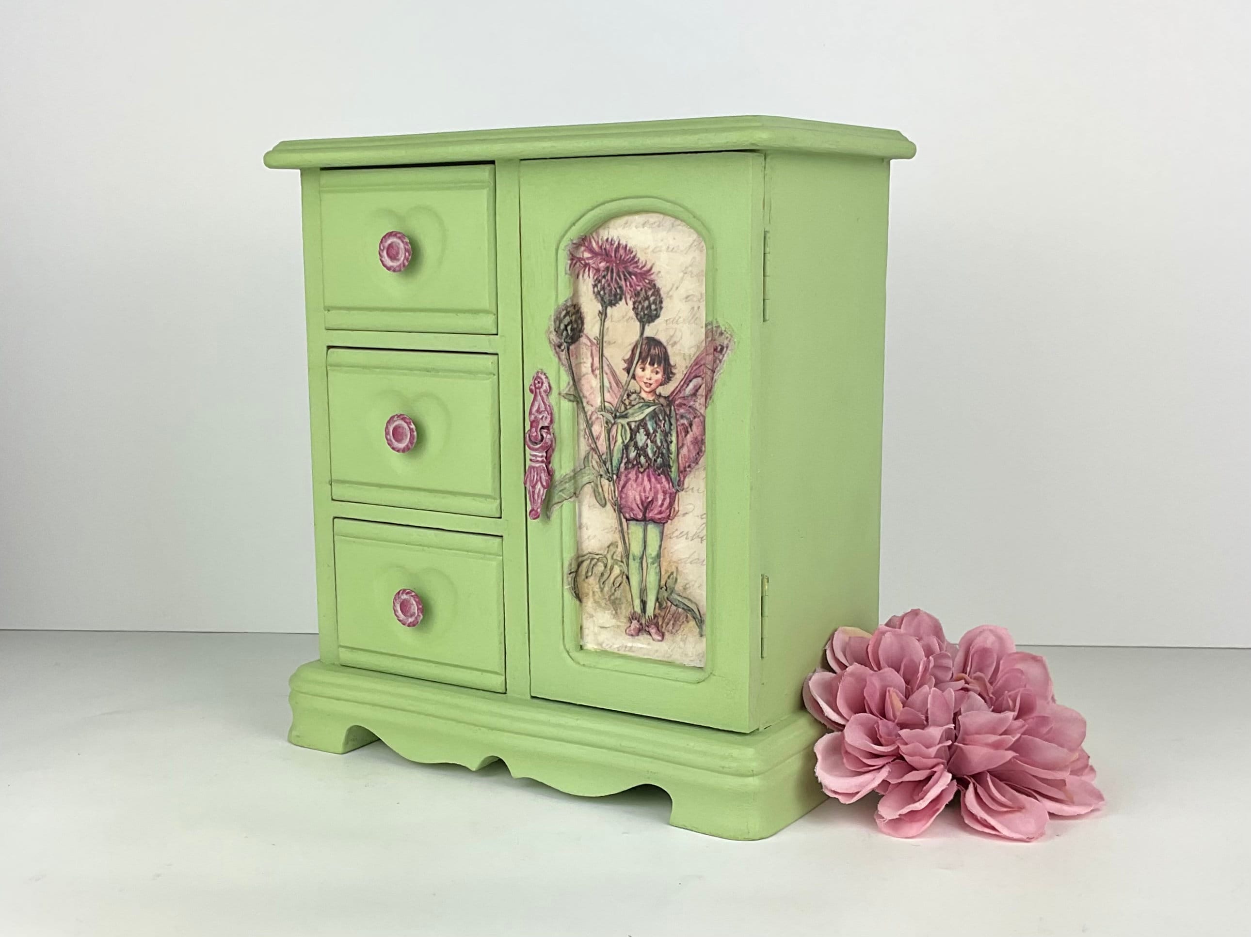 Girls Upcycled Vintage Jewelry Box, Hand Painted Wood Jewelry Box ...