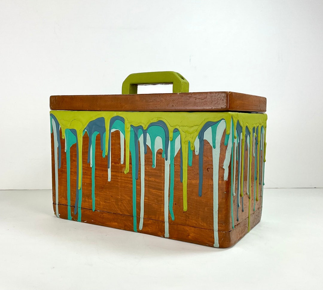 Drippy Paint Box, Colorful Keepsake Box, Rustic Wood Trinket Container ...