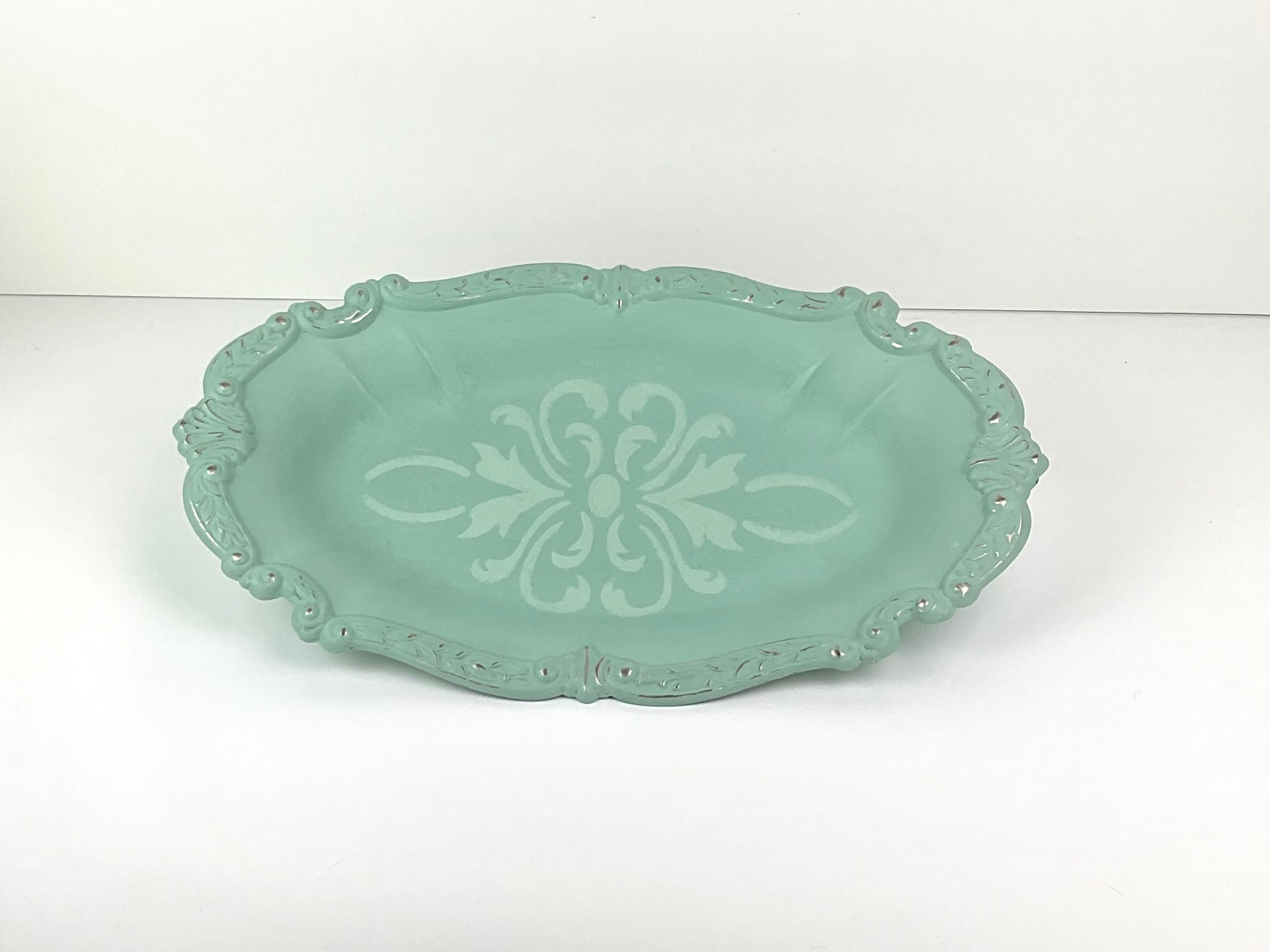 Aqua Chalk Painted Silver Plate Tray: Upcycled Vintage Trinket Dish - Etsy