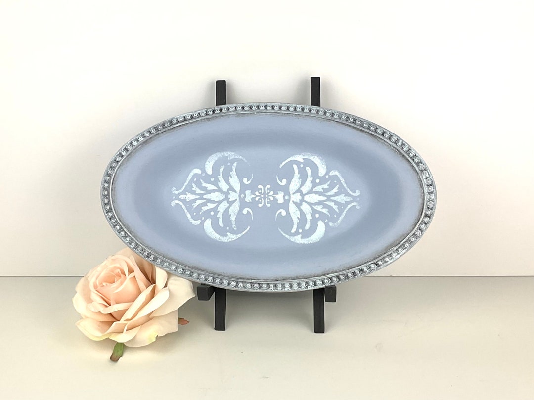 Light Blue Painted Sliver Plate Tray, Upcycled Silver Tray, Chalk ...