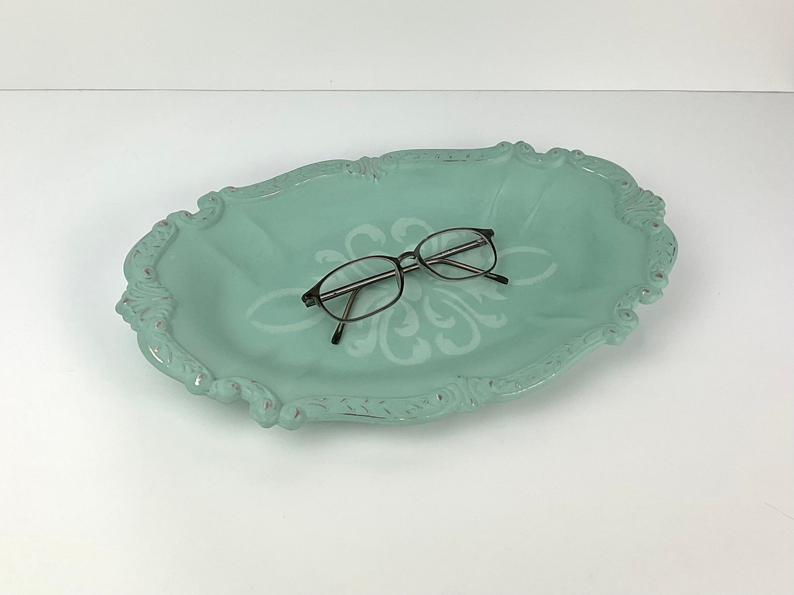 Aqua Chalk Painted Silver Plate Tray: Upcycled Vintage Trinket Dish - Etsy