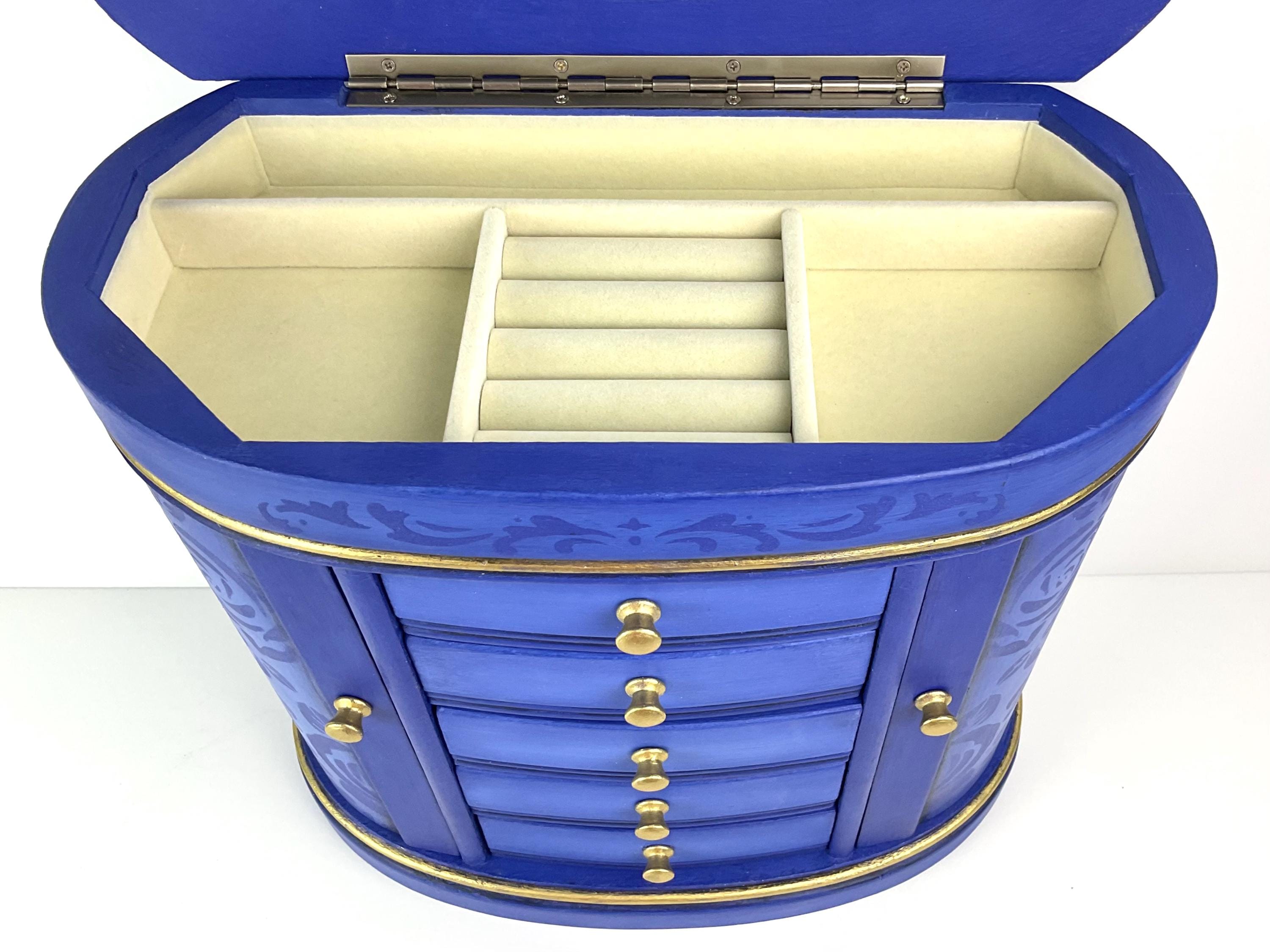 Blue Jewelry Box, Roses Jewelry Armoire, Hand Painted Jewelry Storage ...