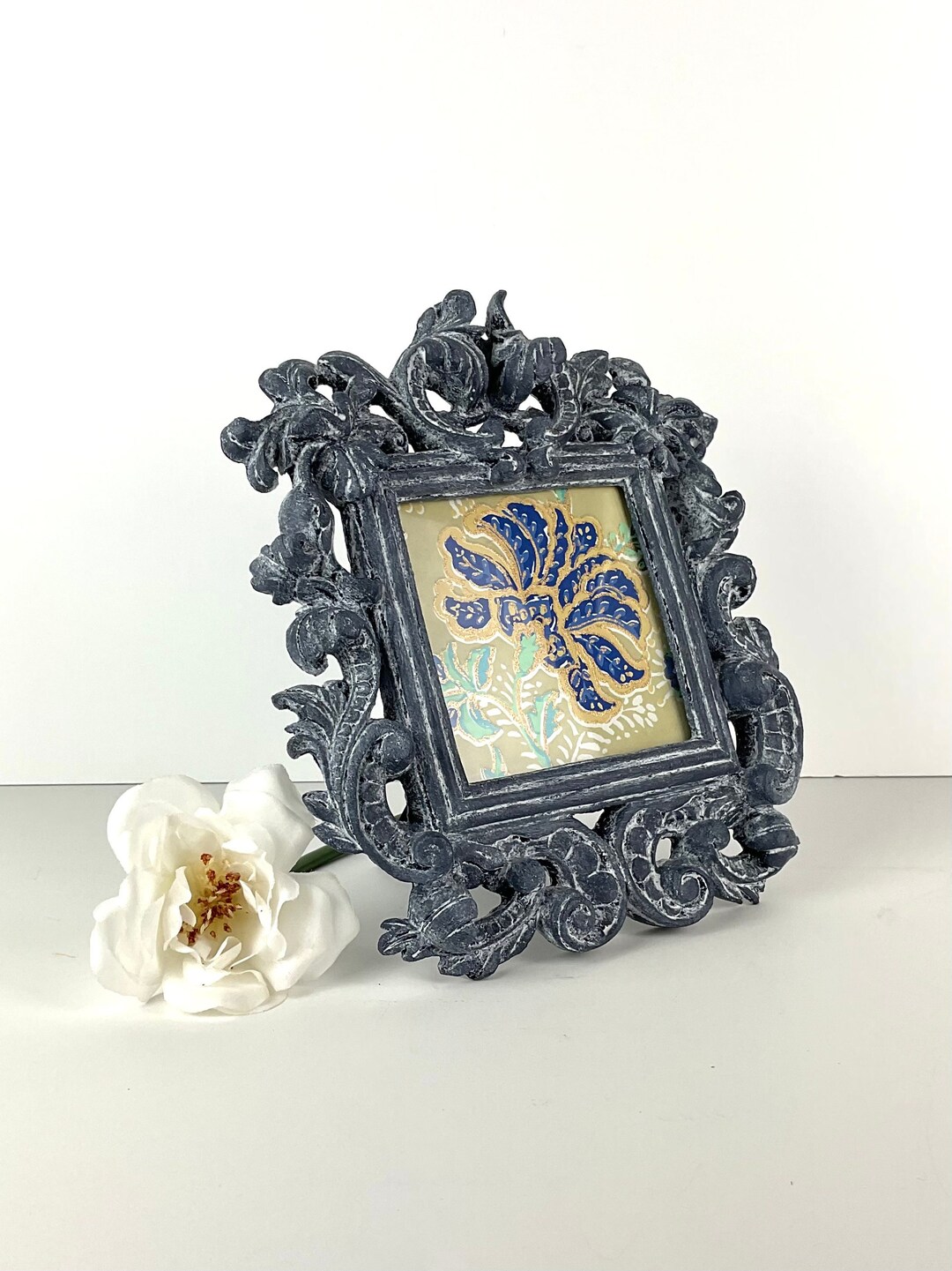 Navy Blue Picture Frame, Hand Painted Metal Frame, Upcycled 4x4 ...