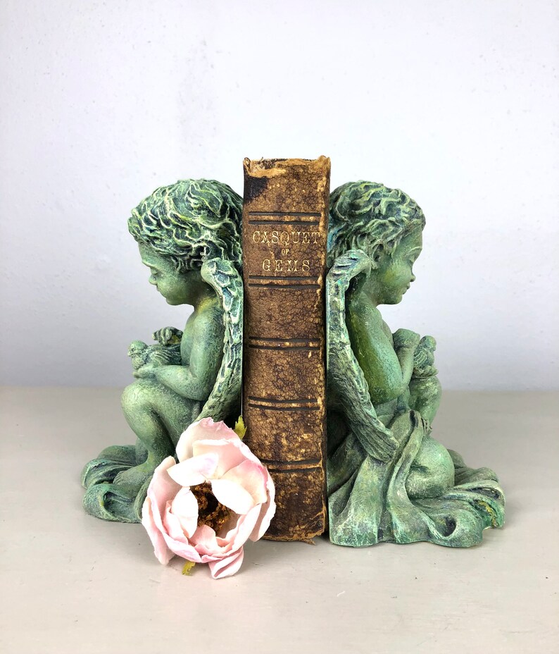 Angel Bookends, Upcycled Vintage Bookends, Heavy Resin Bookends, Hand ...