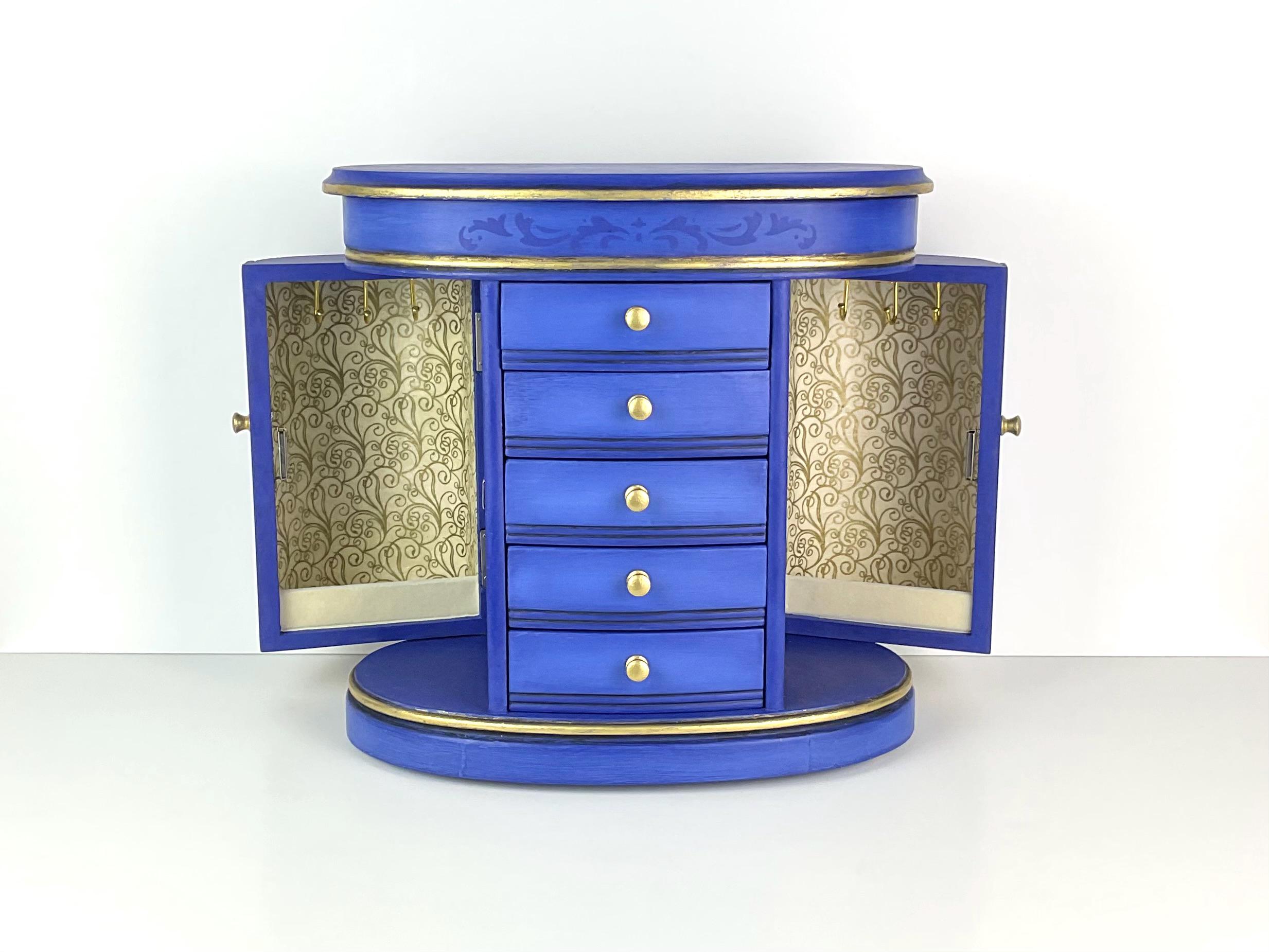 Blue Jewelry Box, Roses Jewelry Armoire, Hand Painted Jewelry Storage ...