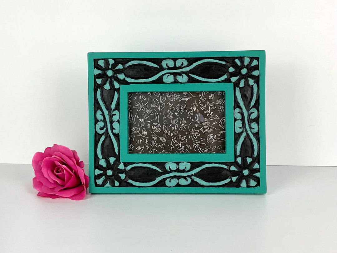 Teal and Turquoise Frame Upcycled 4x6 Wood Frame Hand - Etsy