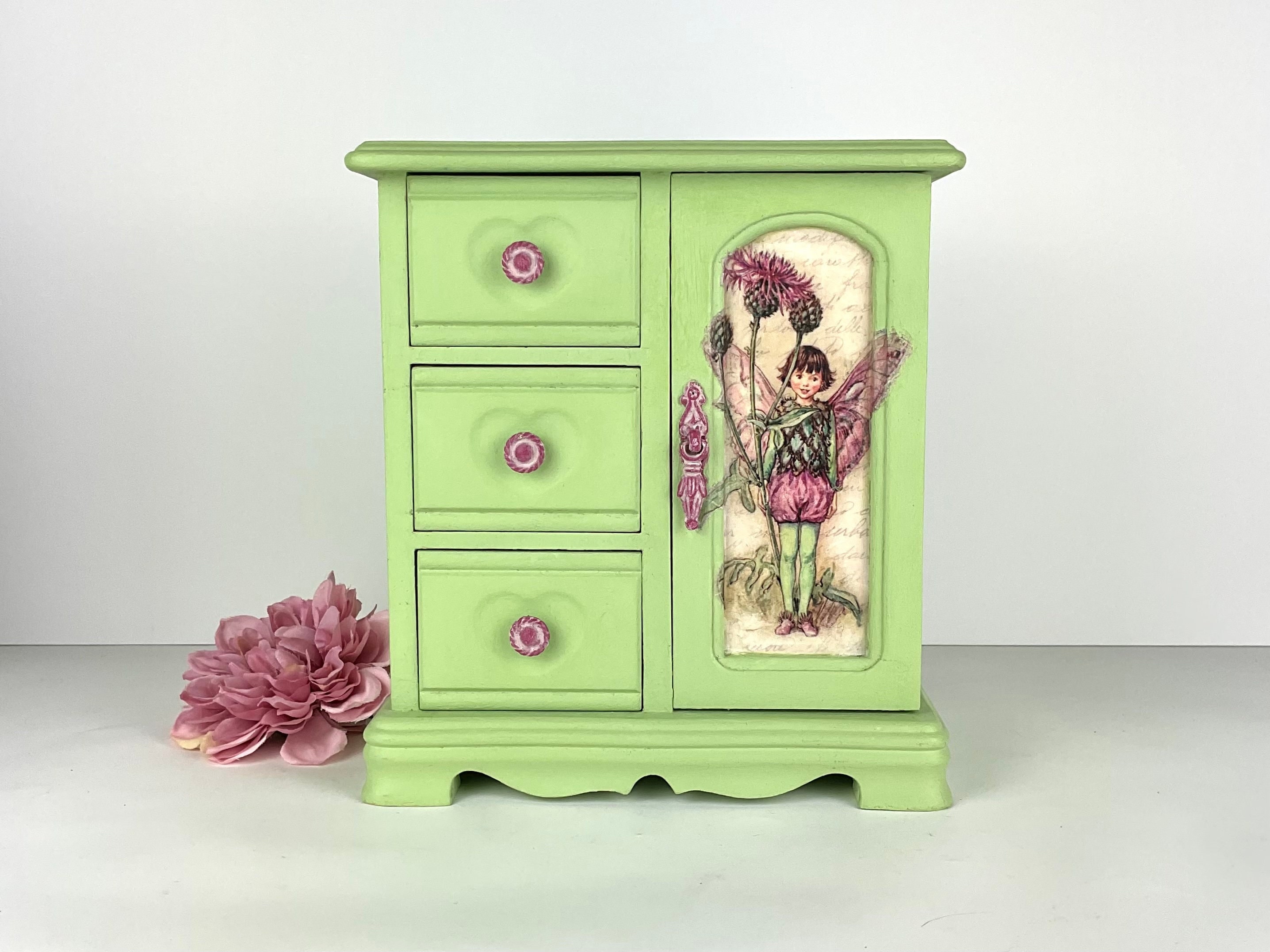 Girls Upcycled Vintage Jewelry Box, Hand Painted Wood Jewelry Box ...