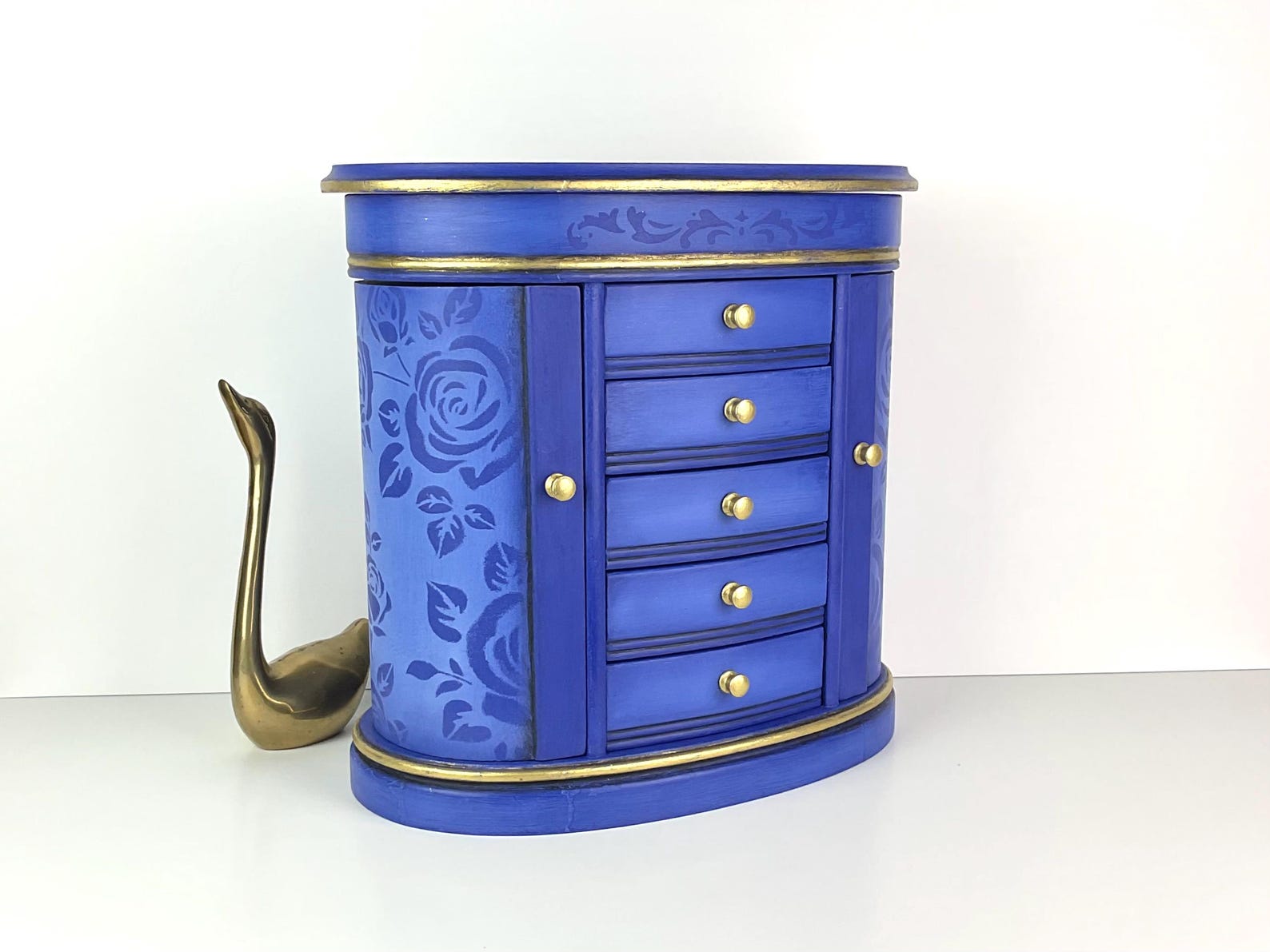 Blue Jewelry Box, Roses Jewelry Armoire, Hand Painted Jewelry Storage ...