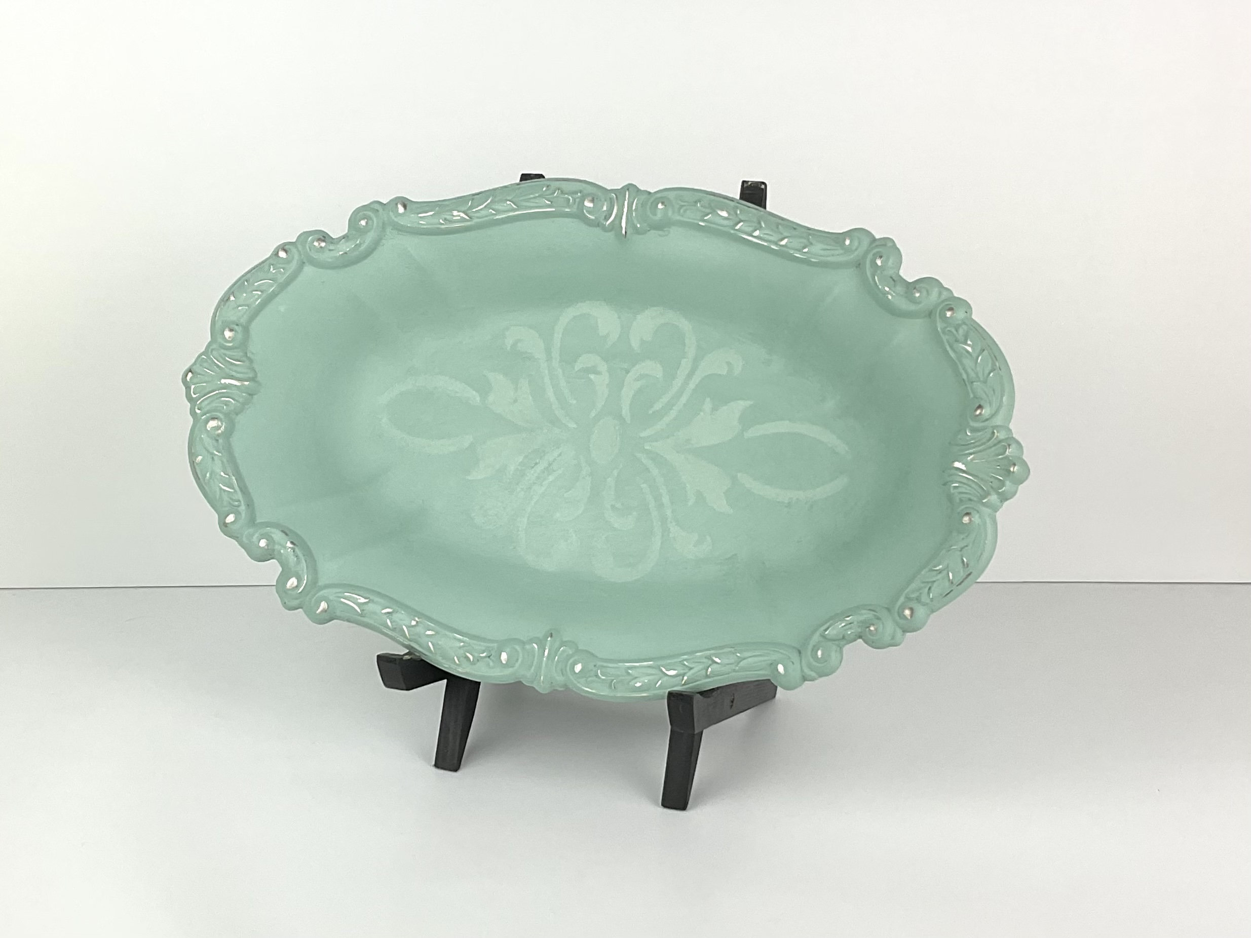 Aqua Chalk Painted Silver Plate Tray: Upcycled Vintage Trinket Dish - Etsy