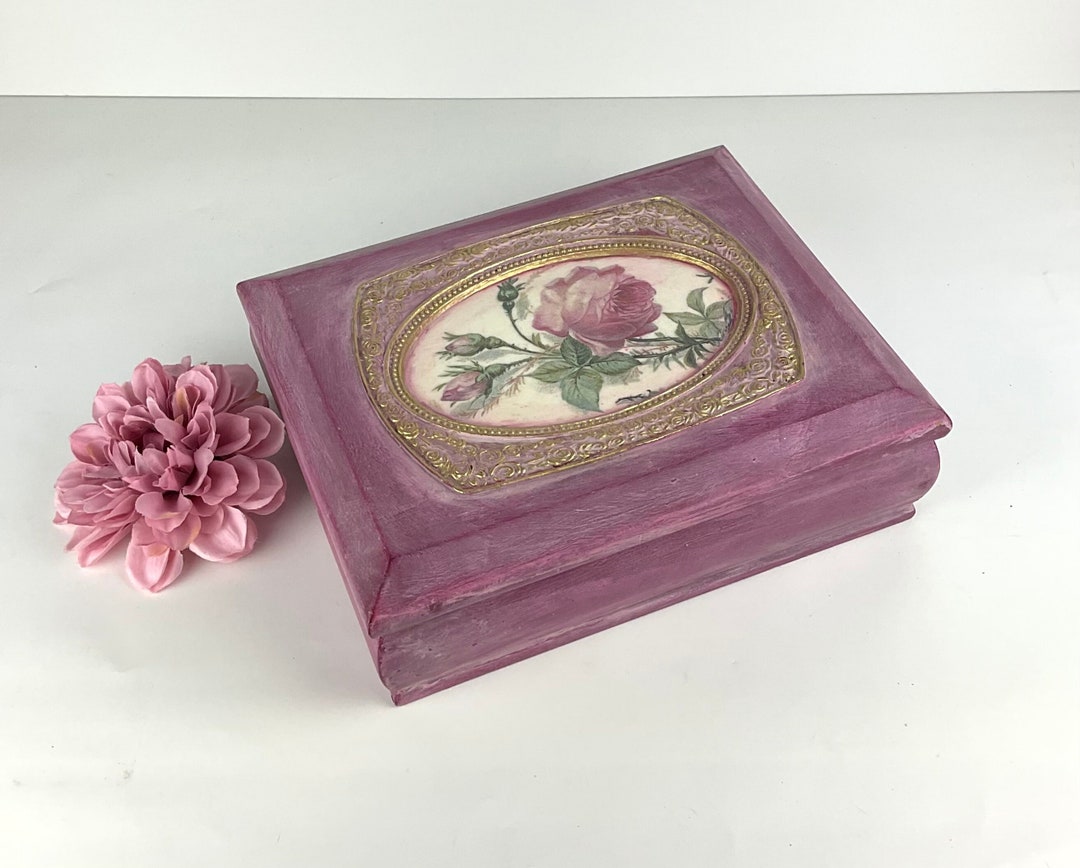Hand Painted Rose Keepsake Box: Shabby Chic Vintage Trinket Stash - Etsy