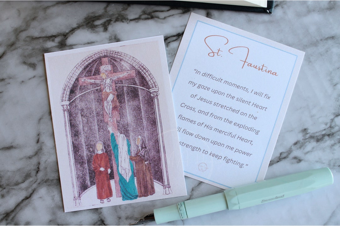 Sanctae Crucis Holy Card and St. Faustina Holy Card crucifixion ...