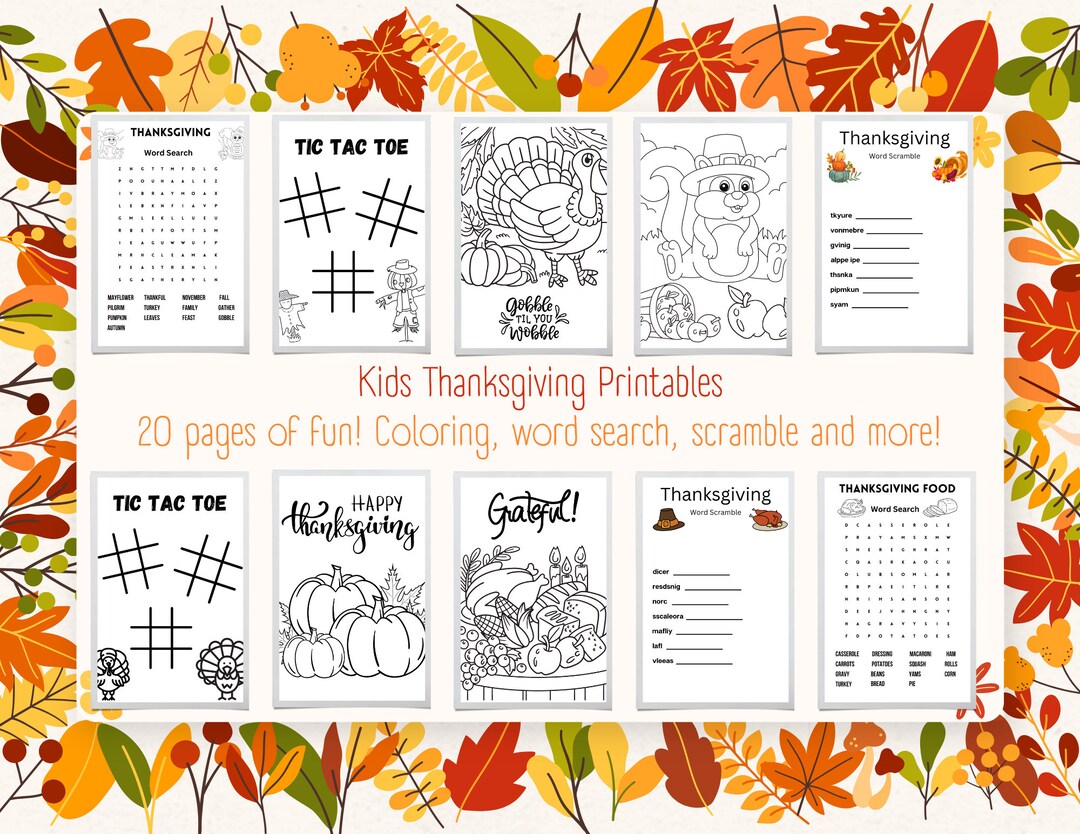 Kids Thanksgiving Printables, Coloring, Word Search, and More! - Etsy