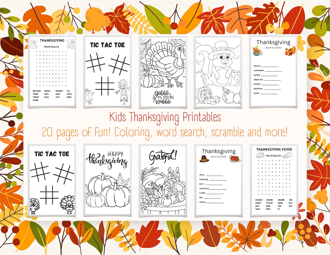 Kids Thanksgiving Printables, Coloring, Word Search, and More! - Etsy