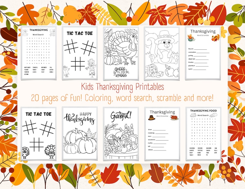 Kids Thanksgiving Printables, Coloring, Word Search, and More! - Etsy