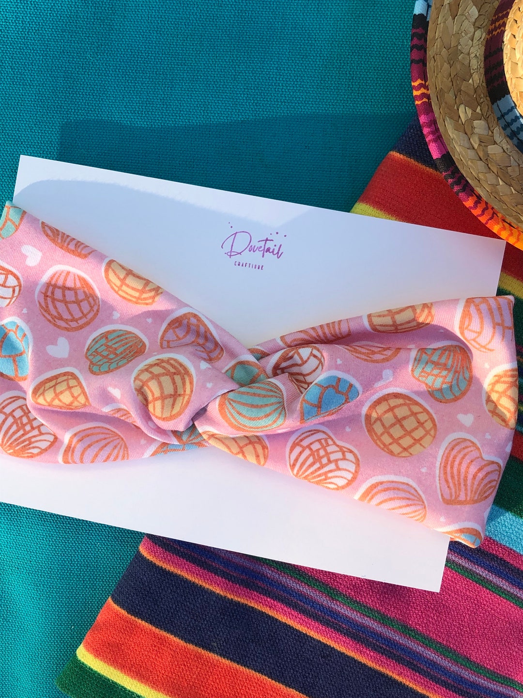 Concha Hearts Headband, Pan Dulce Stretchy Knotted Turban, Latino ...